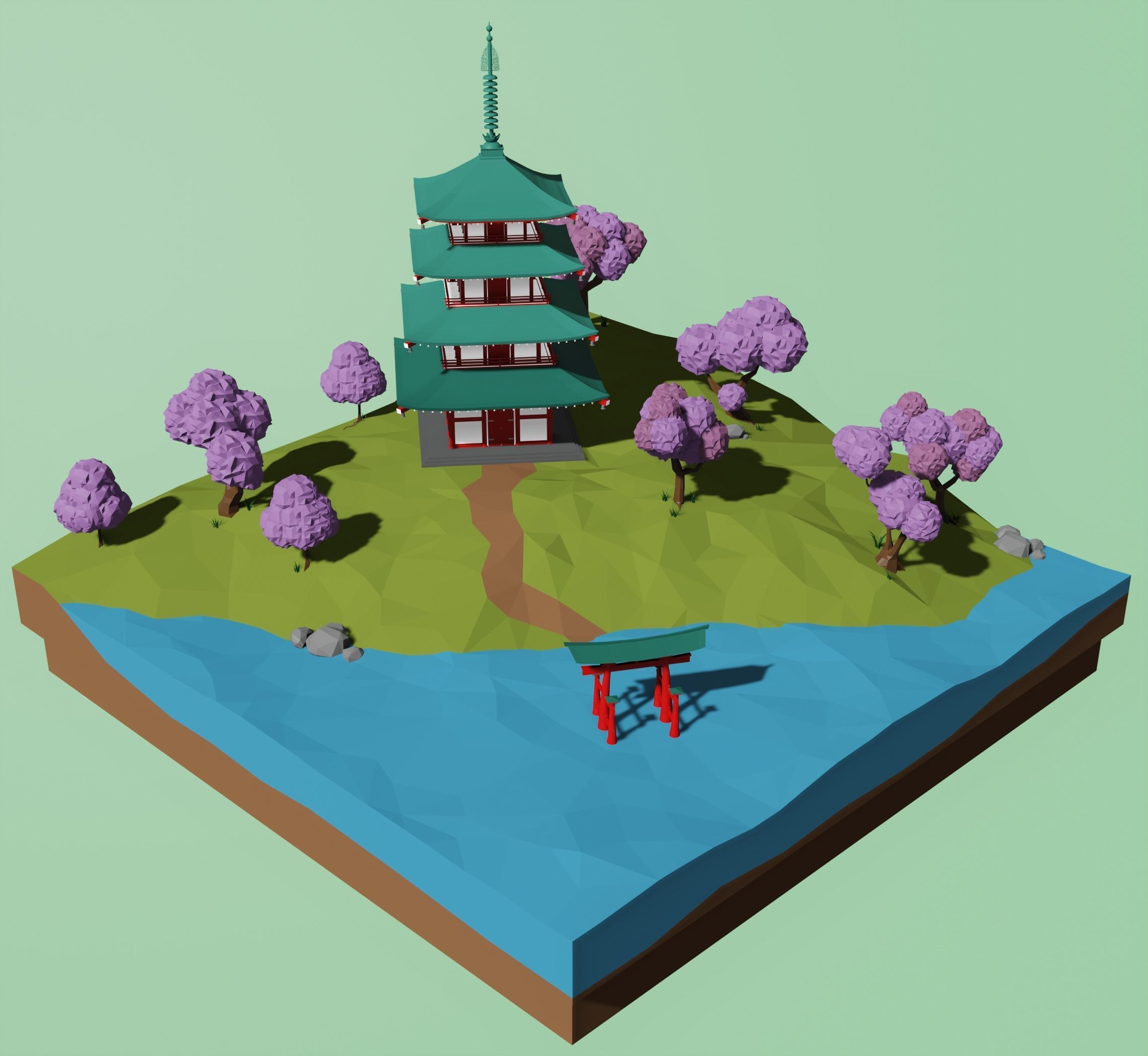 3D model Japanese pagoda and a torii VR / AR / low-poly | CGTrader