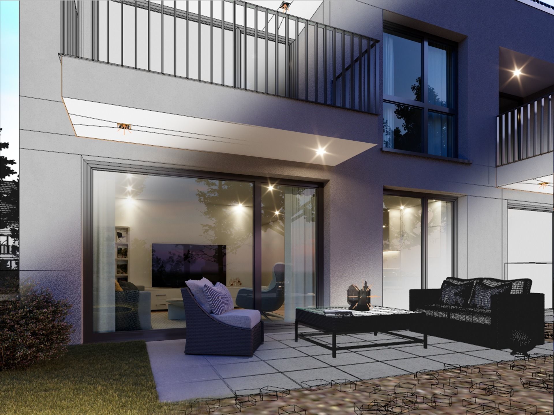 Beautiful terrace night view 3D model | CGTrader