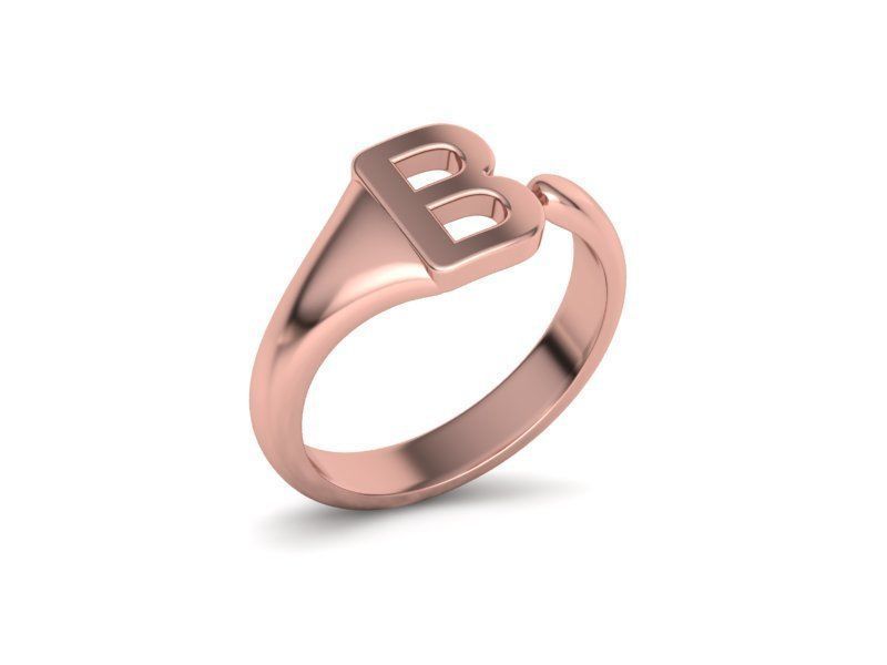 B Letter Ring Initial letter Ring Open ring Personalized ring 3D model ...