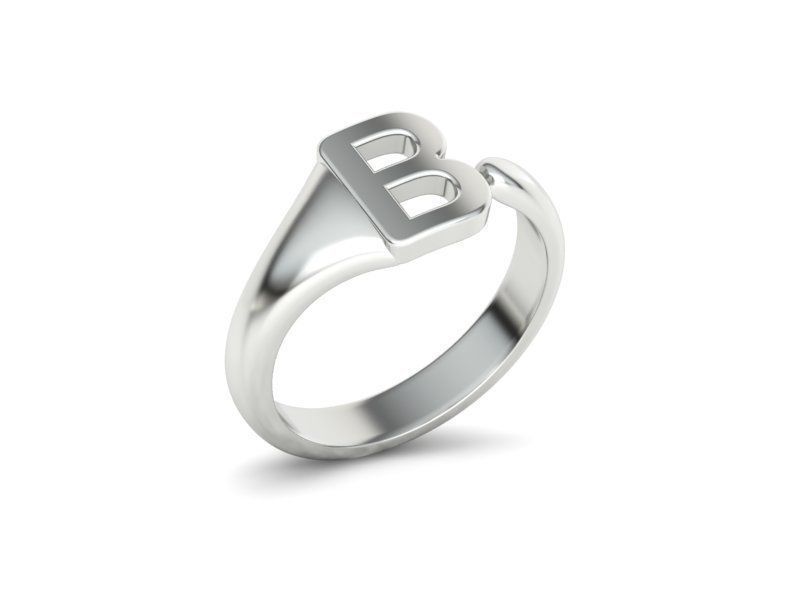 B Letter Ring Initial letter Ring Open ring Personalized ring 3D model ...