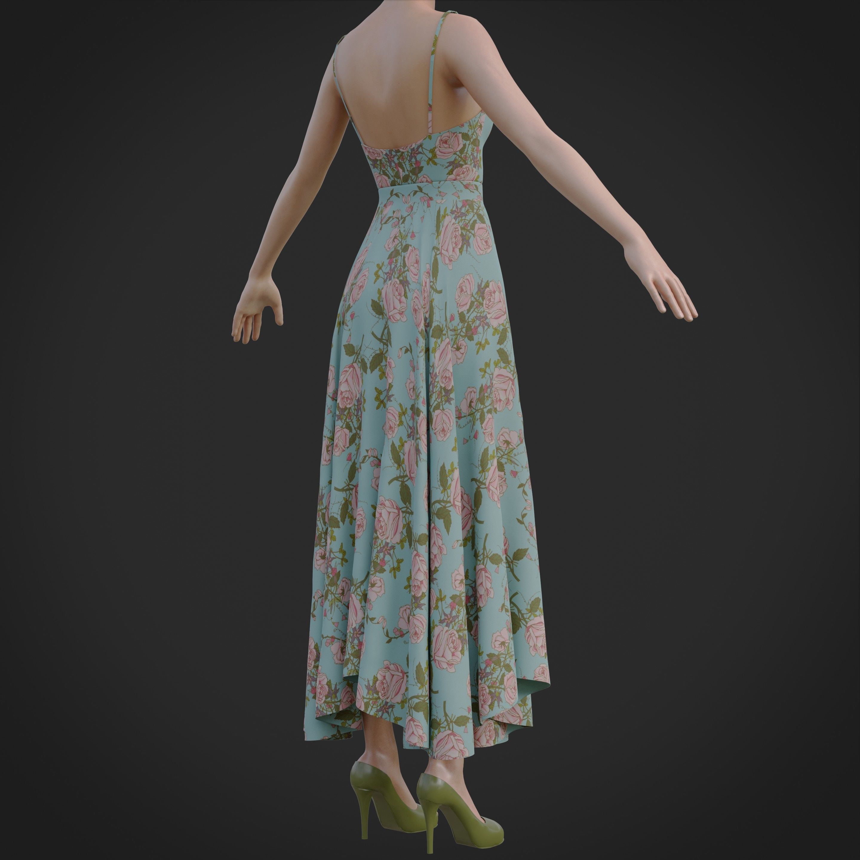 Flowy Floral Summer Maxi Dress 3D model | CGTrader