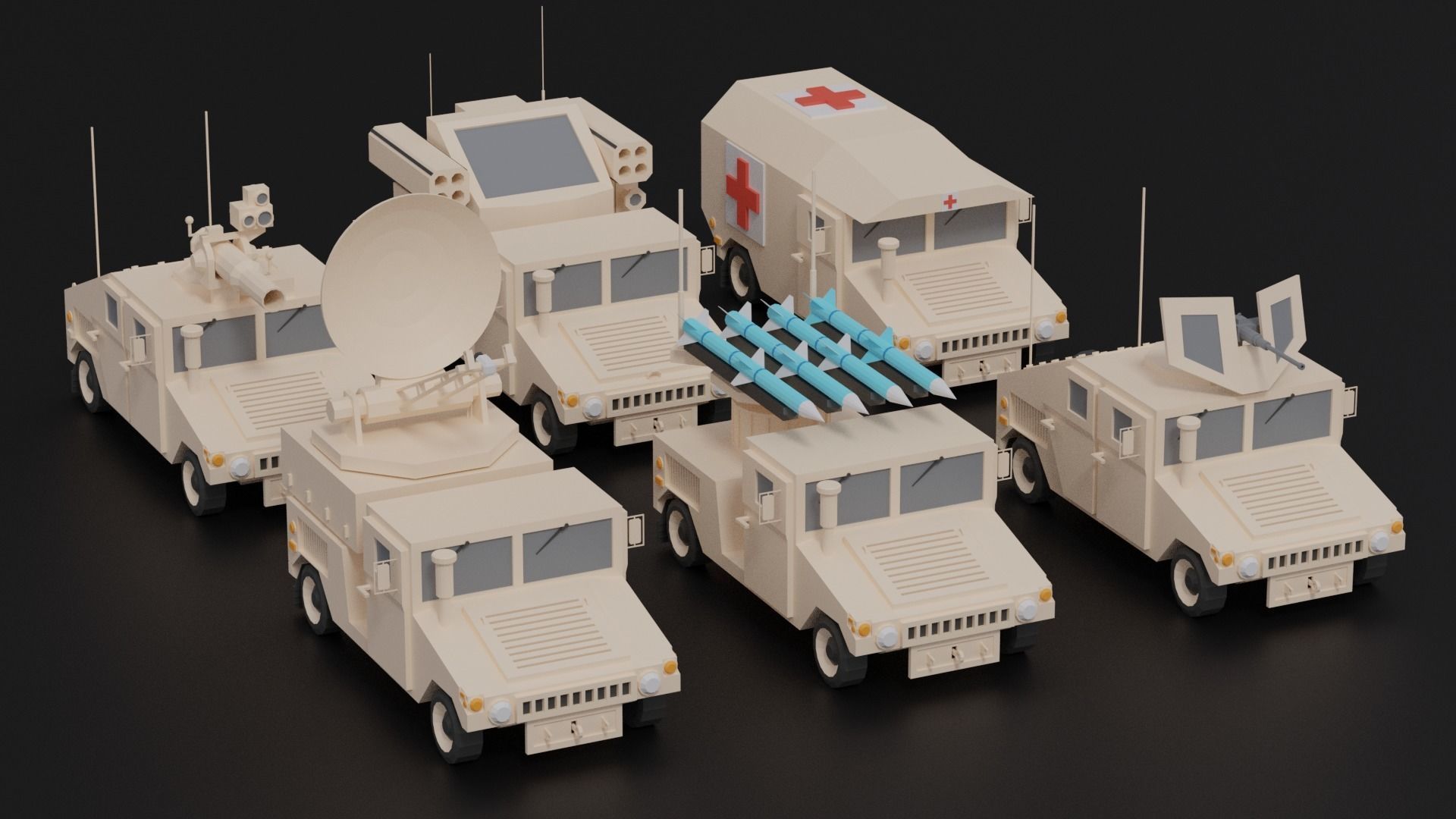 3D model Cartoon HUMVEE Military Hummer Collection VR / AR / low-poly ...