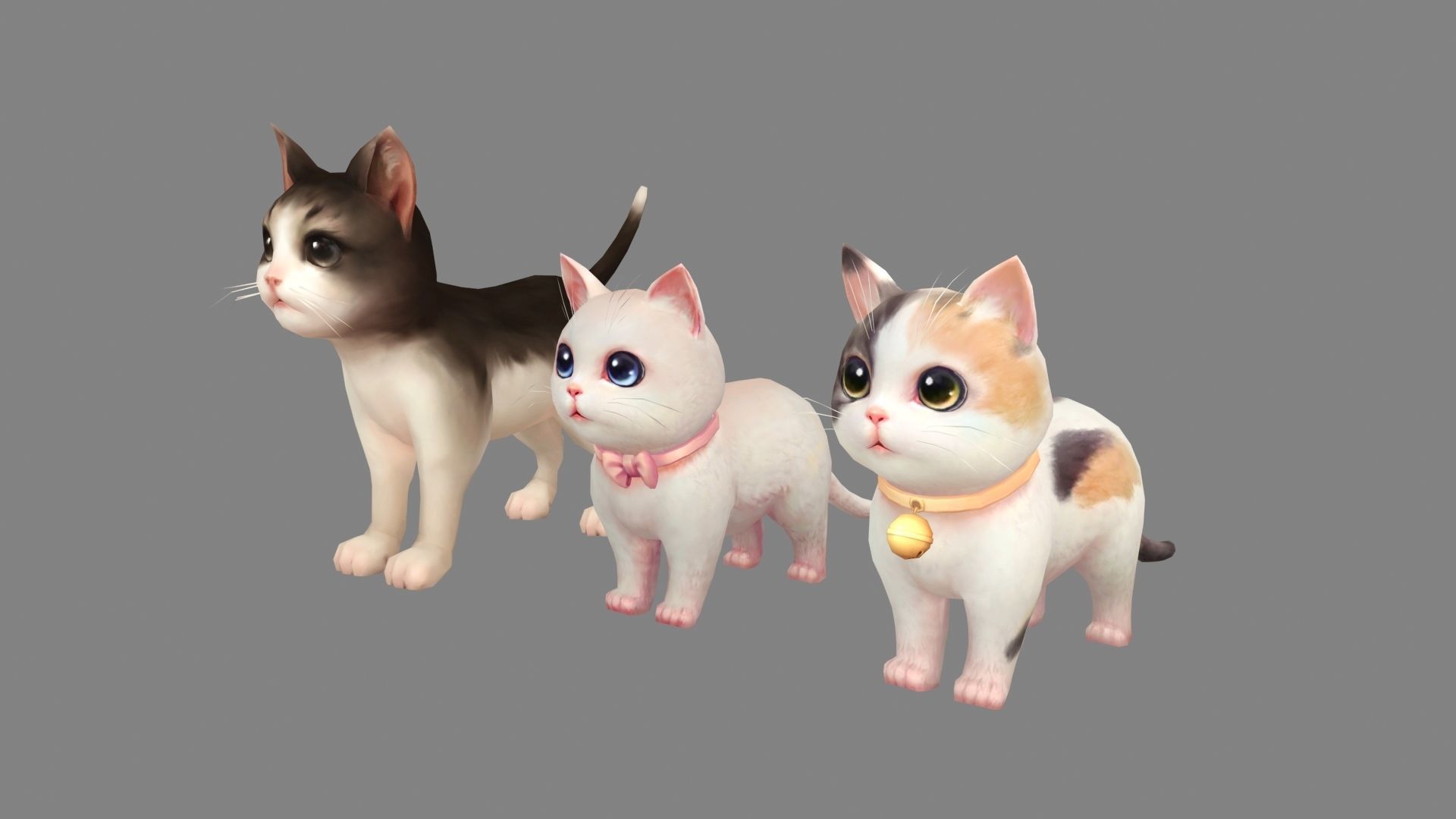 3D model Cartoon three fat cats - pink female cat VR / AR / low-poly ...