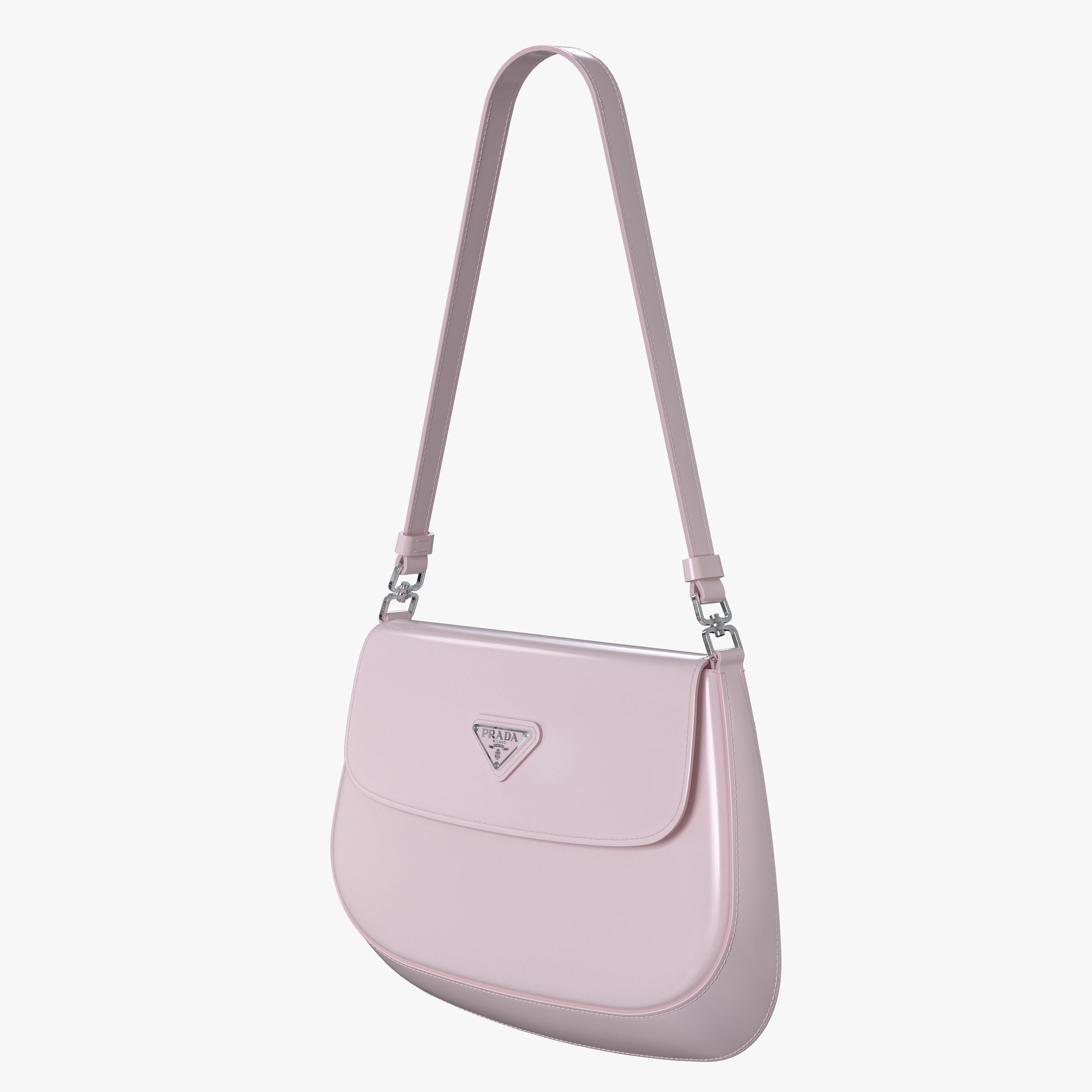 Prada Cleo brushed leather shoulder bag with flap Alabaster Pink 3D ...