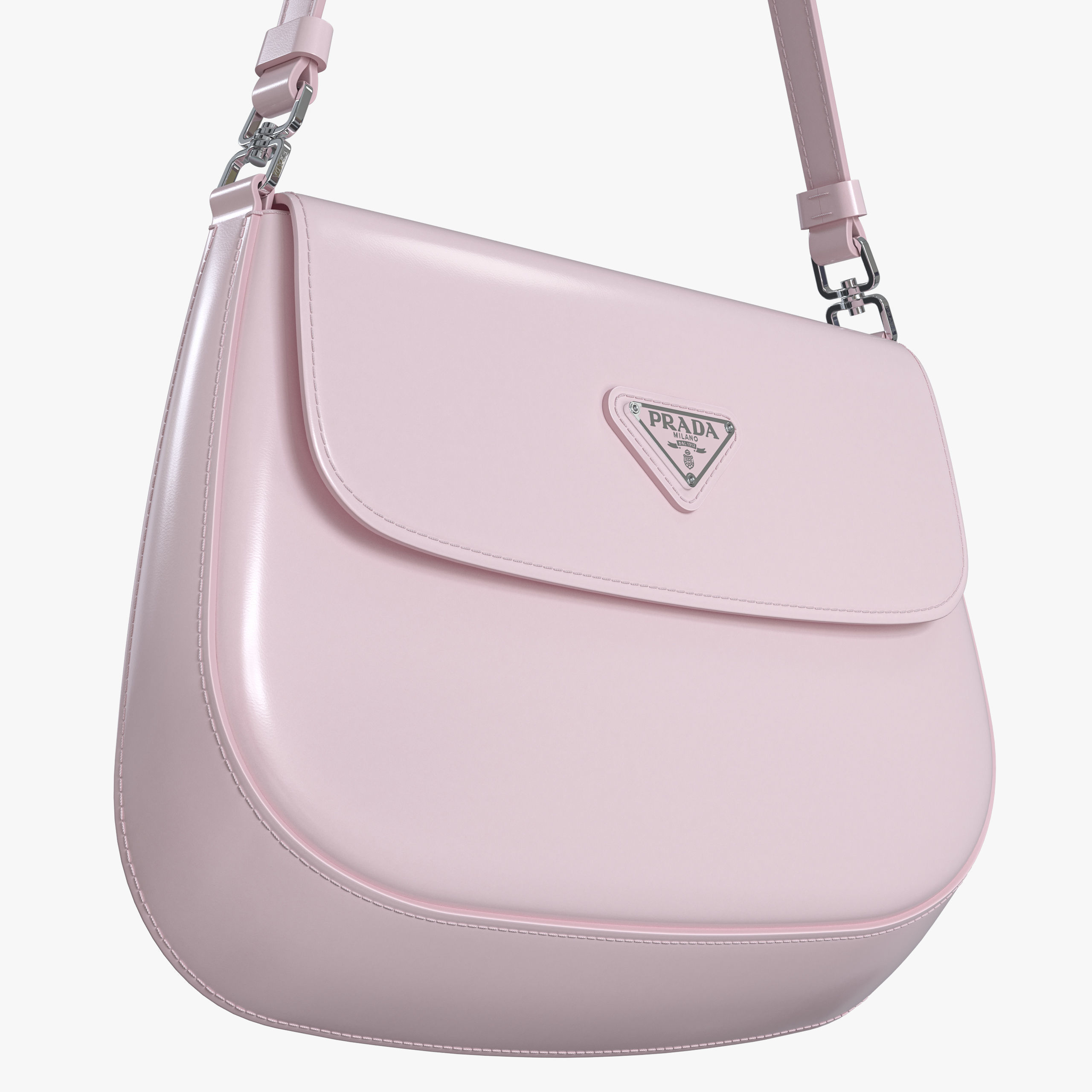 Prada Cleo brushed leather shoulder bag with flap Alabaster Pink 3D ...