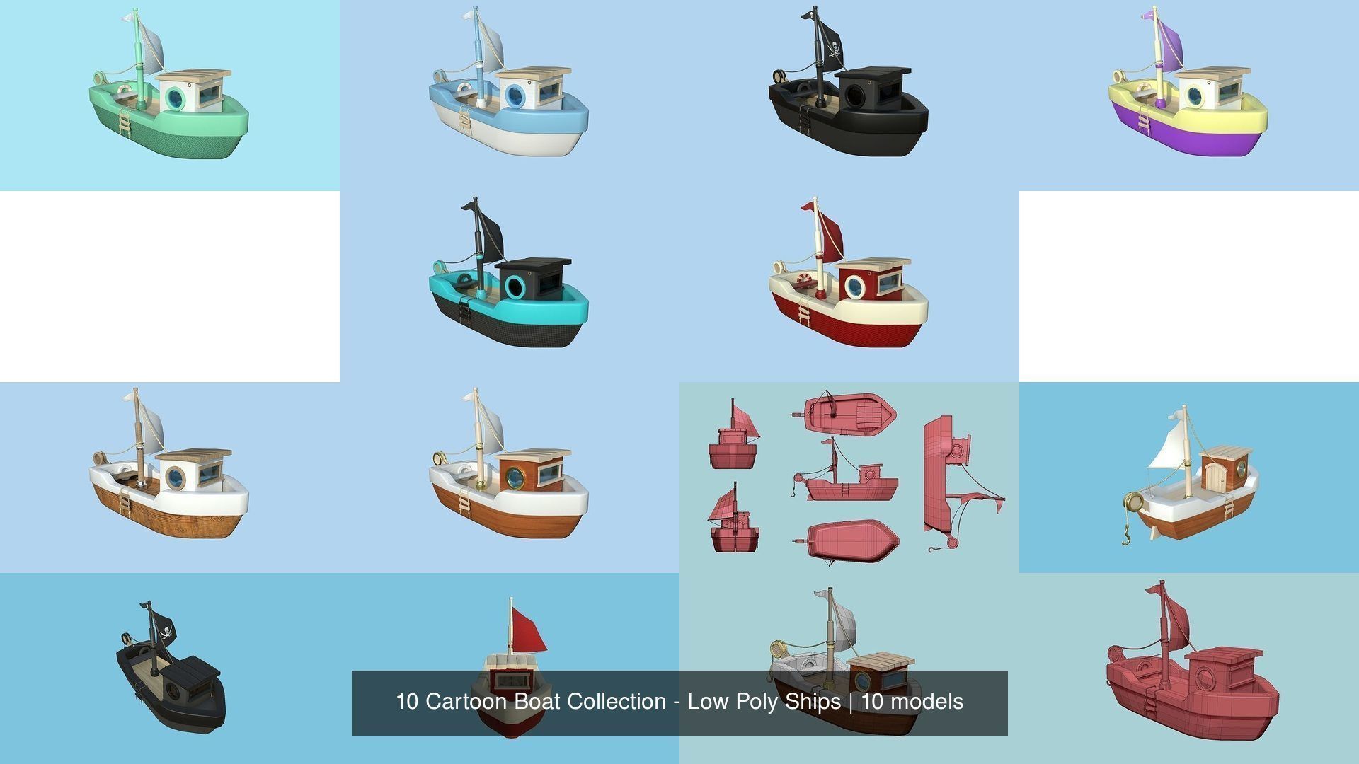 10 Cartoon Boat Collection - Low Poly Ships VR / AR / low-poly | CGTrader