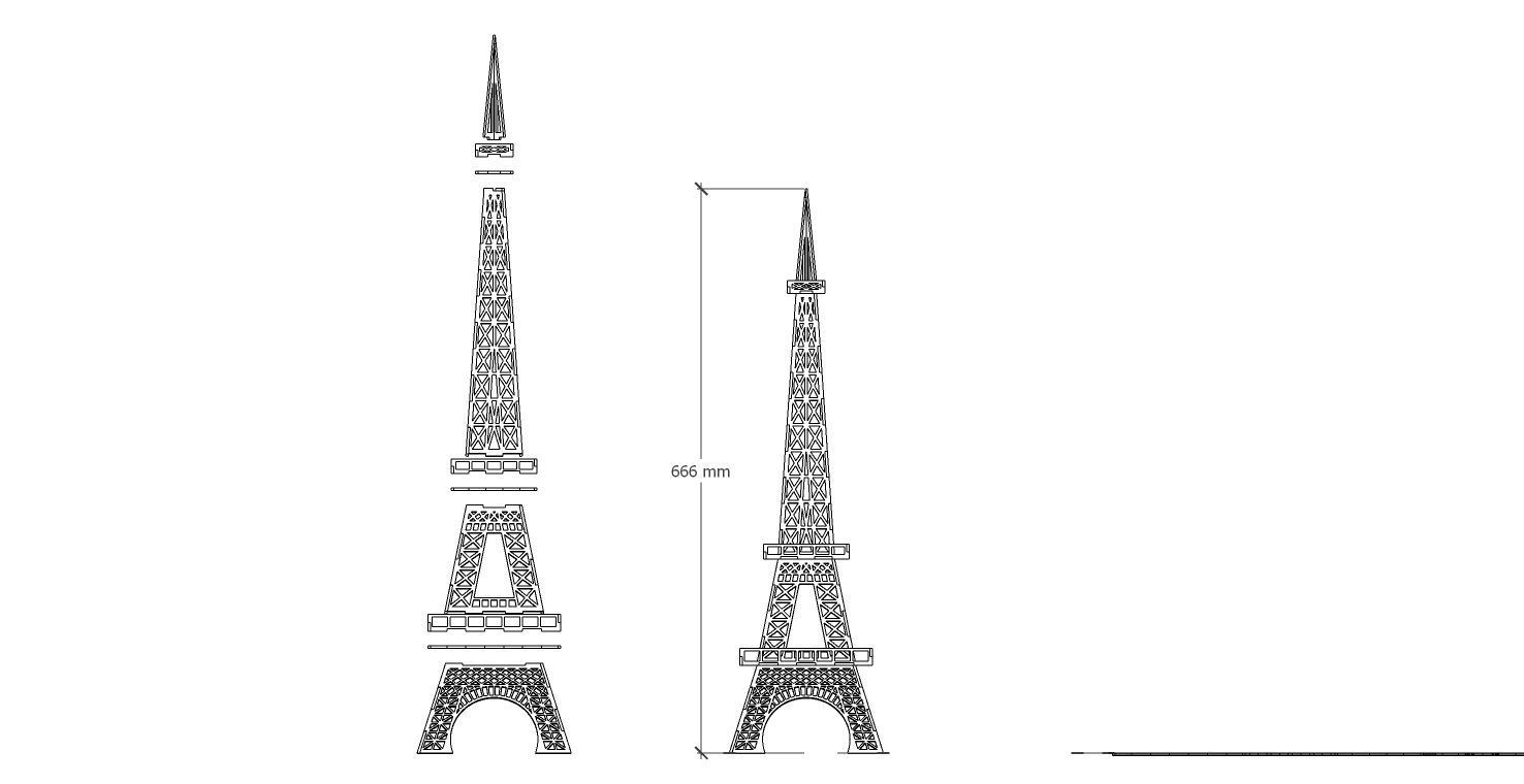 Eiffel Tower CNC Laser Cut 66 cm 3D model 3D printable | CGTrader