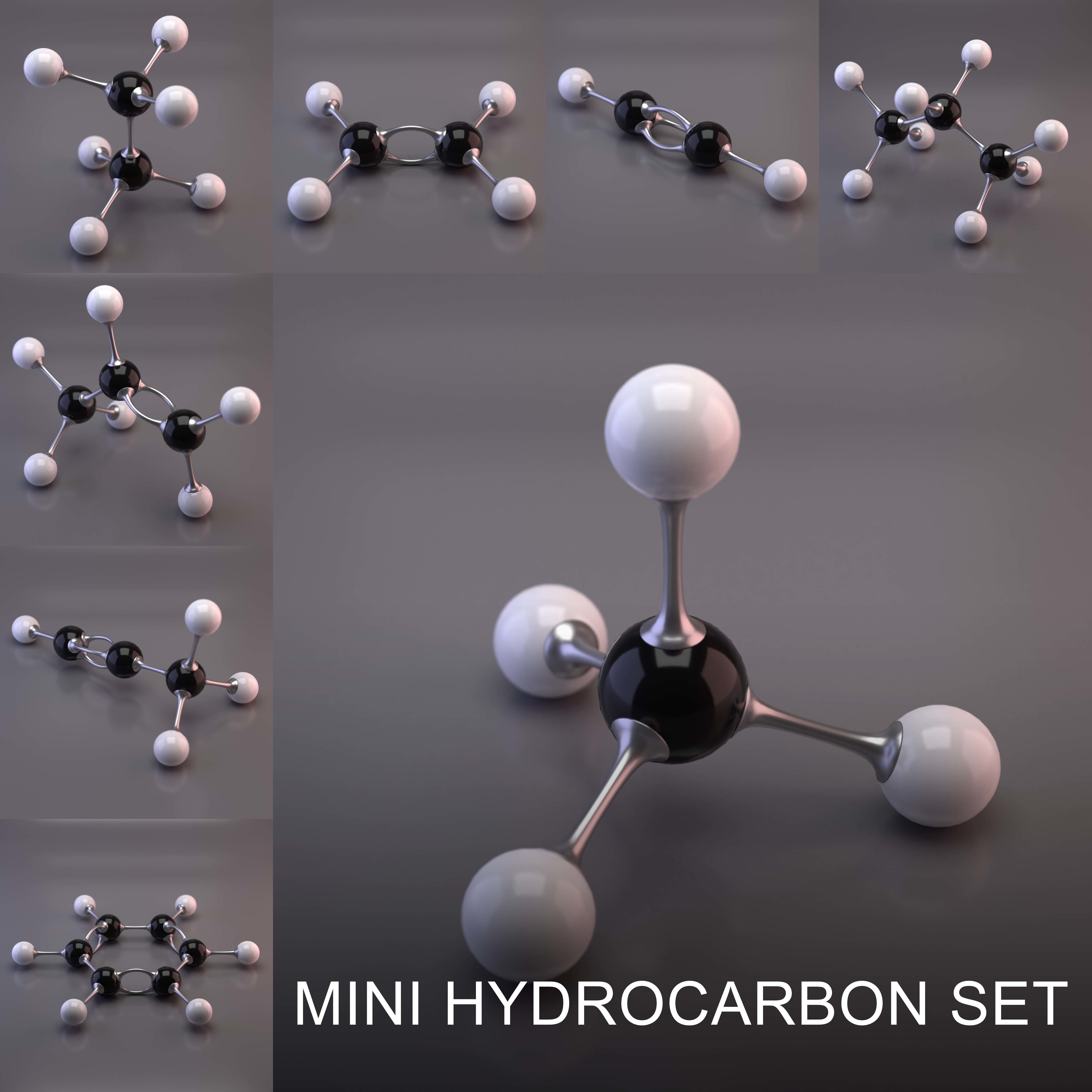 Mini Hydrocarbon Molecule Structure Set free 3D model | CGTrader