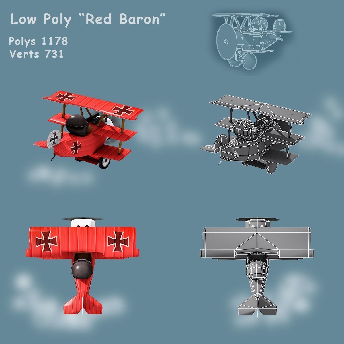 3D model Low poly WW1 Red Baron VR / AR / low-poly | CGTrader