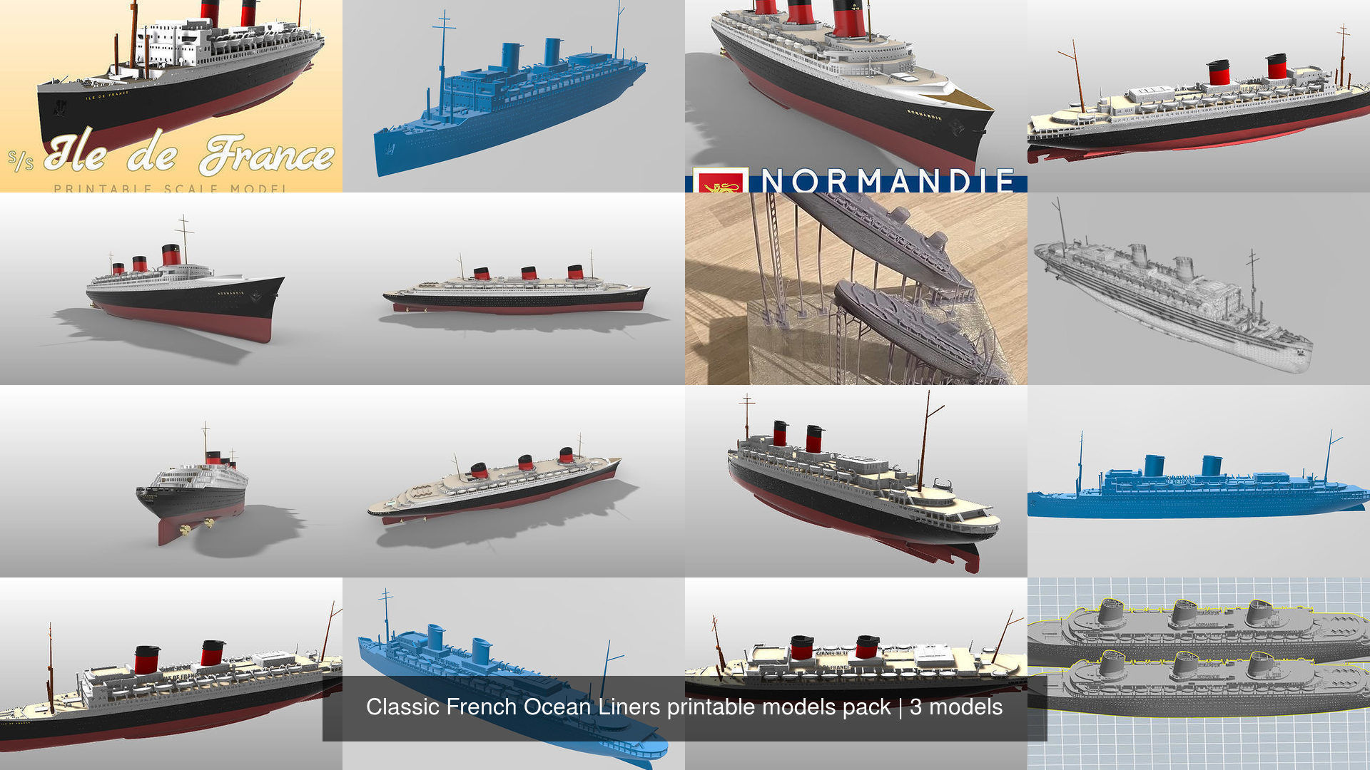 Classic French Ocean Liners printable models pack 3D Model Collection ...