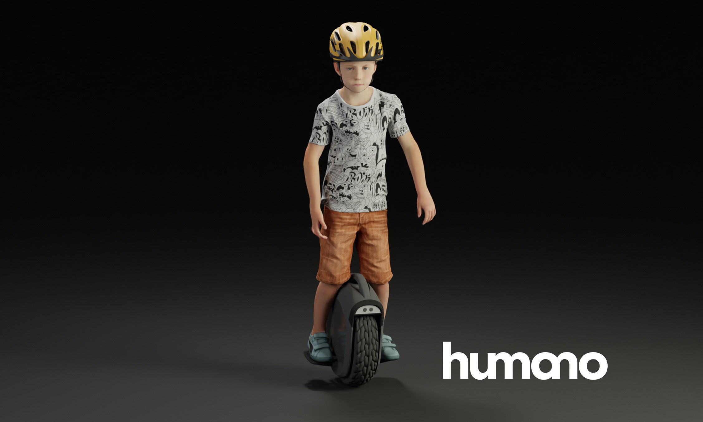 Humano Young boy riding a unicycle with a helmet 0919 3D model | CGTrader