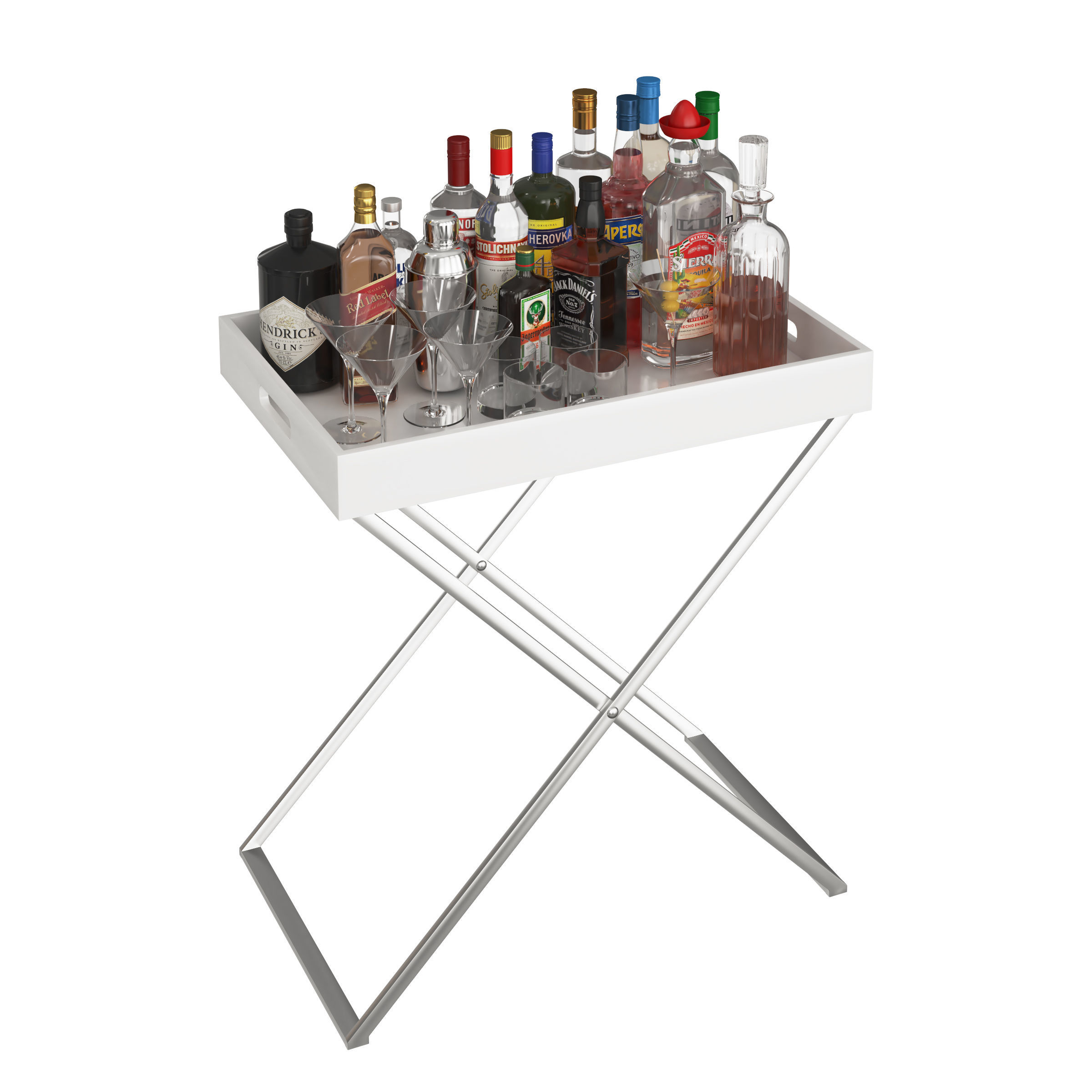 Black and White Mini Bar Beverage Tables 3D model | CGTrader