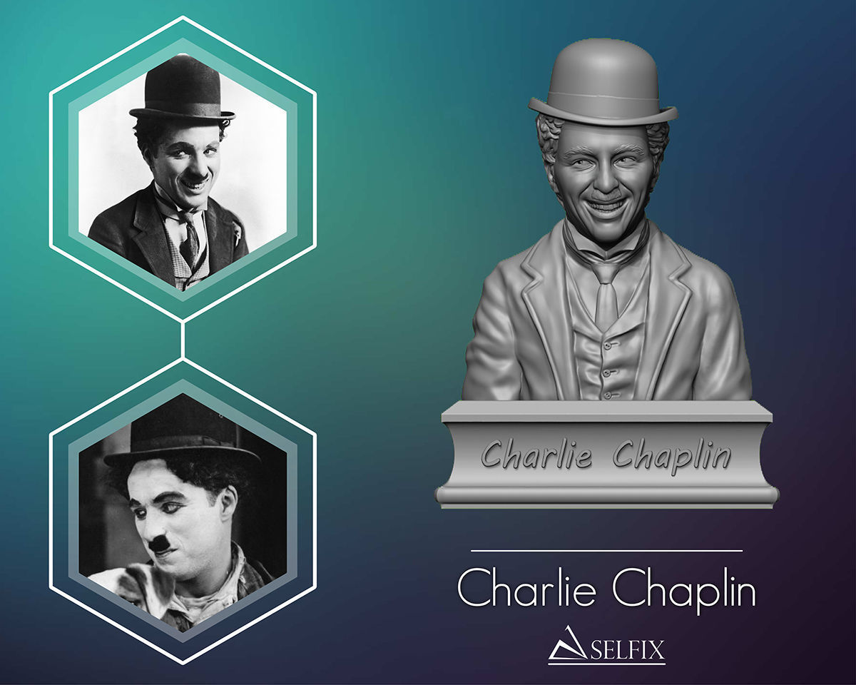 Charlie Chaplin portrait Sculpture 3D model 3D printable | CGTrader