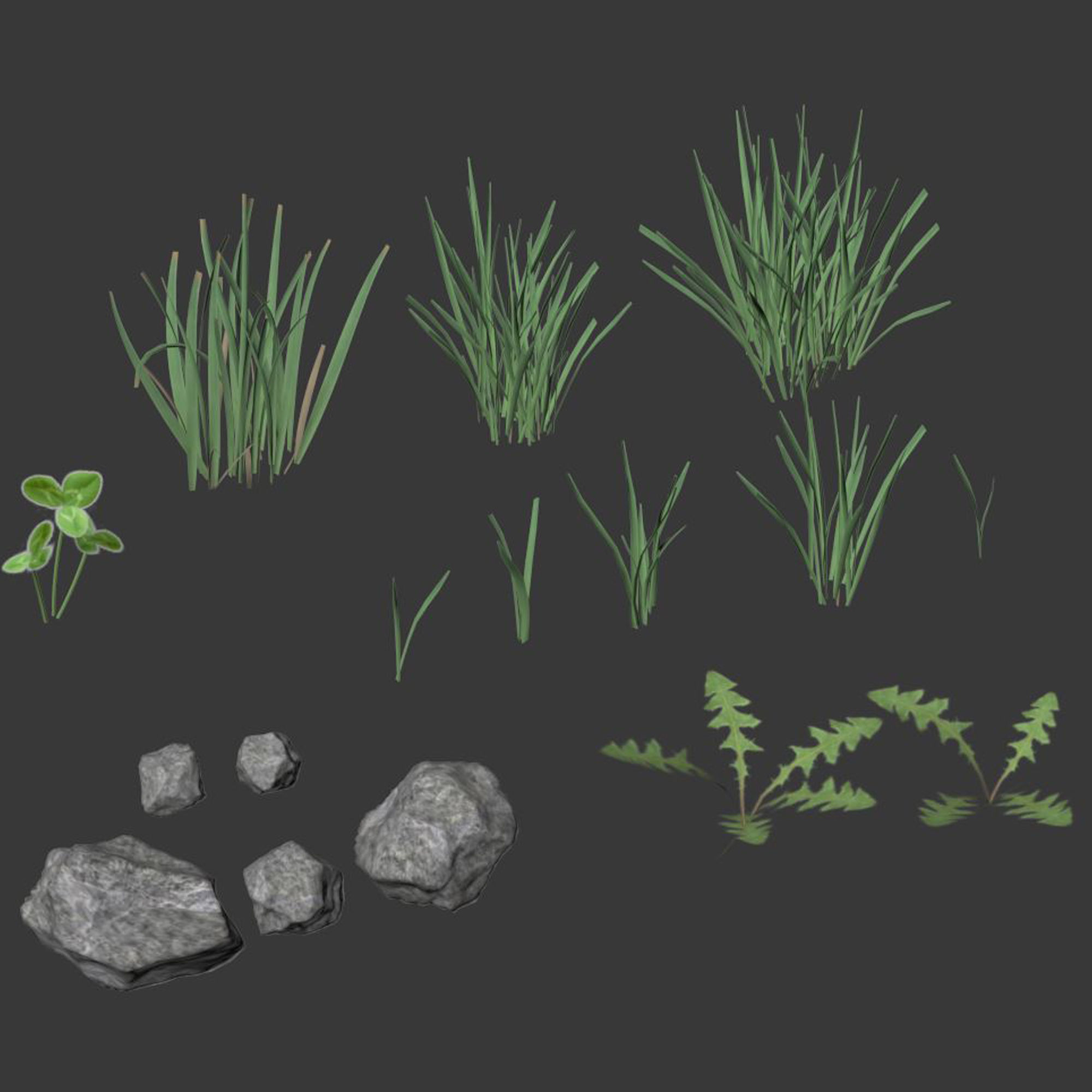 Green grass with stones in a clearing 3D model | CGTrader