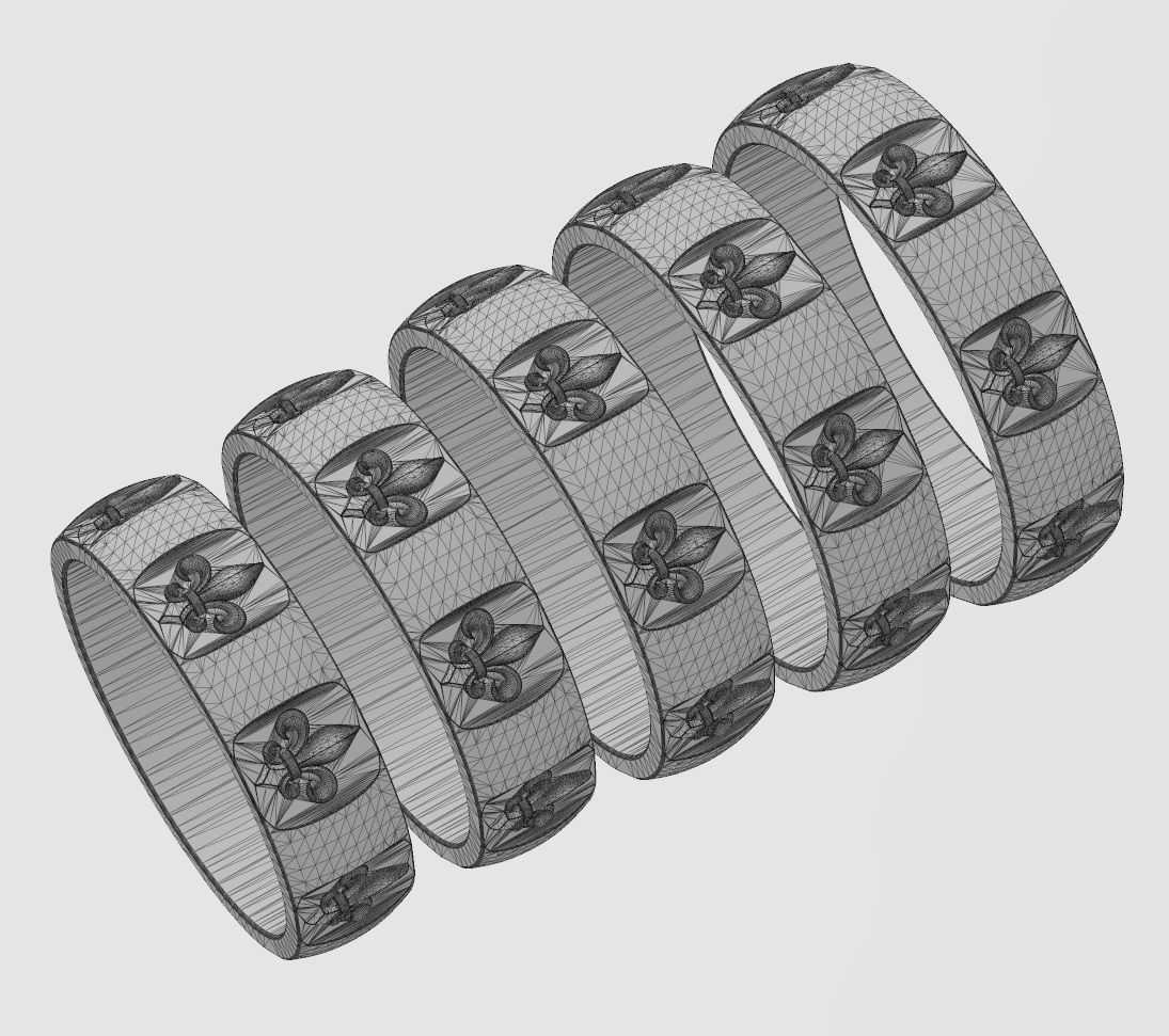 Lys flower motif band ring US size 6to10 3D model 3D printable | CGTrader