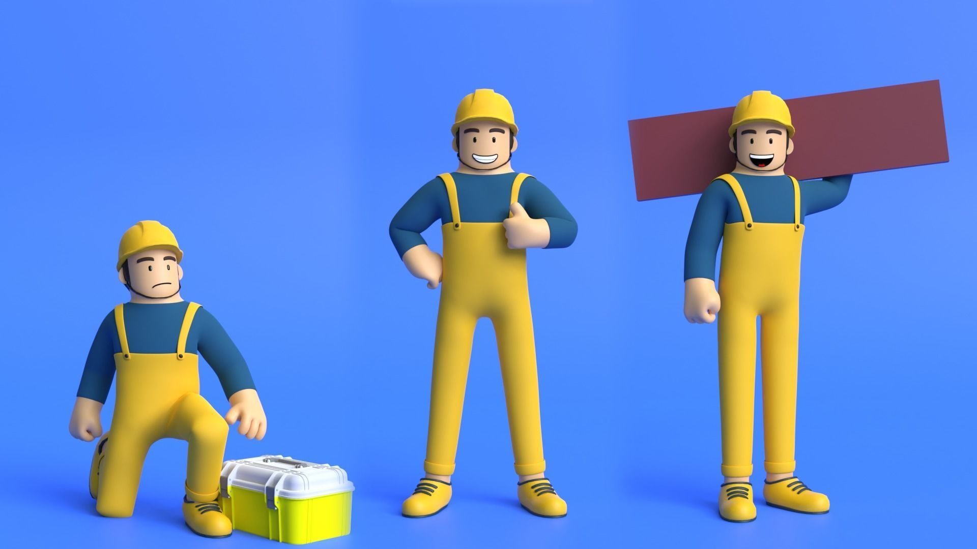 Minimal Builder Cartoon Character 3D model rigged | CGTrader