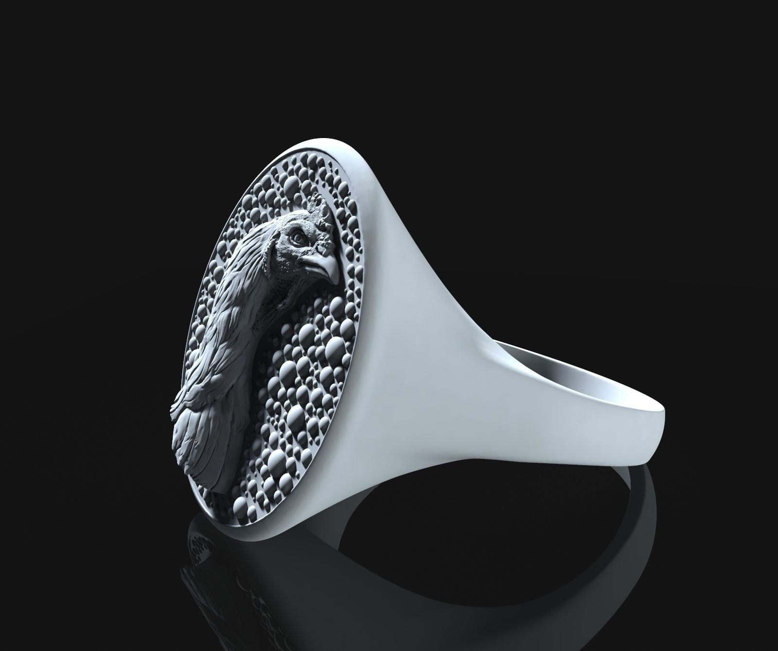 Ring Signet Fighting Cock Rooster Coq 3D model 3D printable | CGTrader