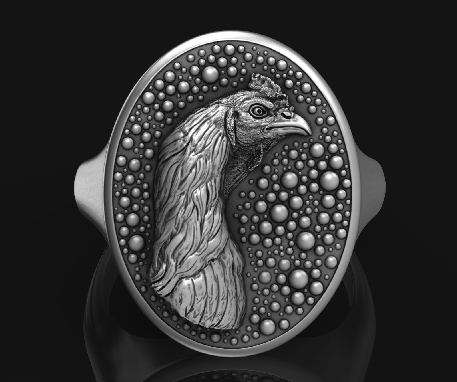 Ring Signet Fighting Cock Rooster Coq 3D model 3D printable | CGTrader