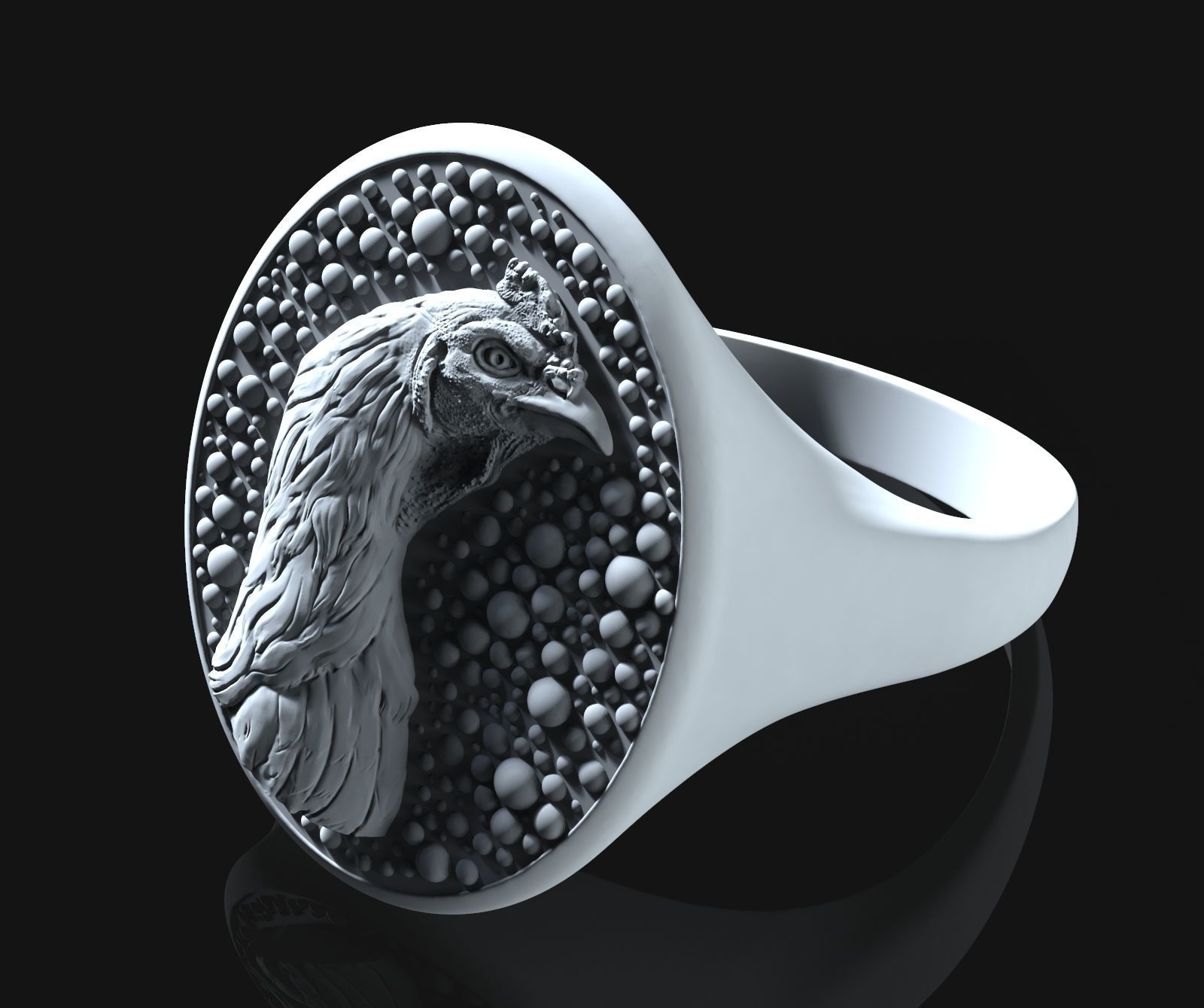 Ring Signet Fighting Cock Rooster Coq 3D model 3D printable | CGTrader