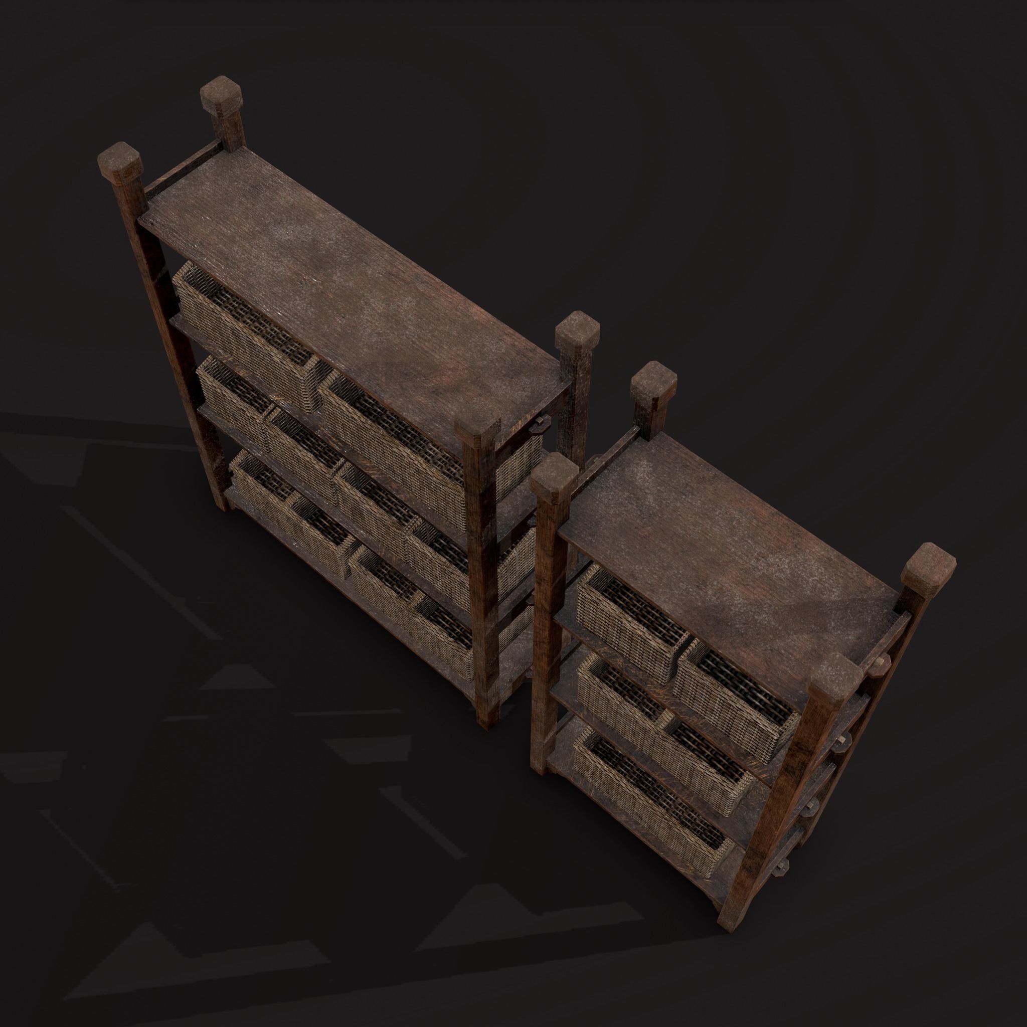 3D model Medieval Shelves with Baskets Display VR / AR / low-poly ...