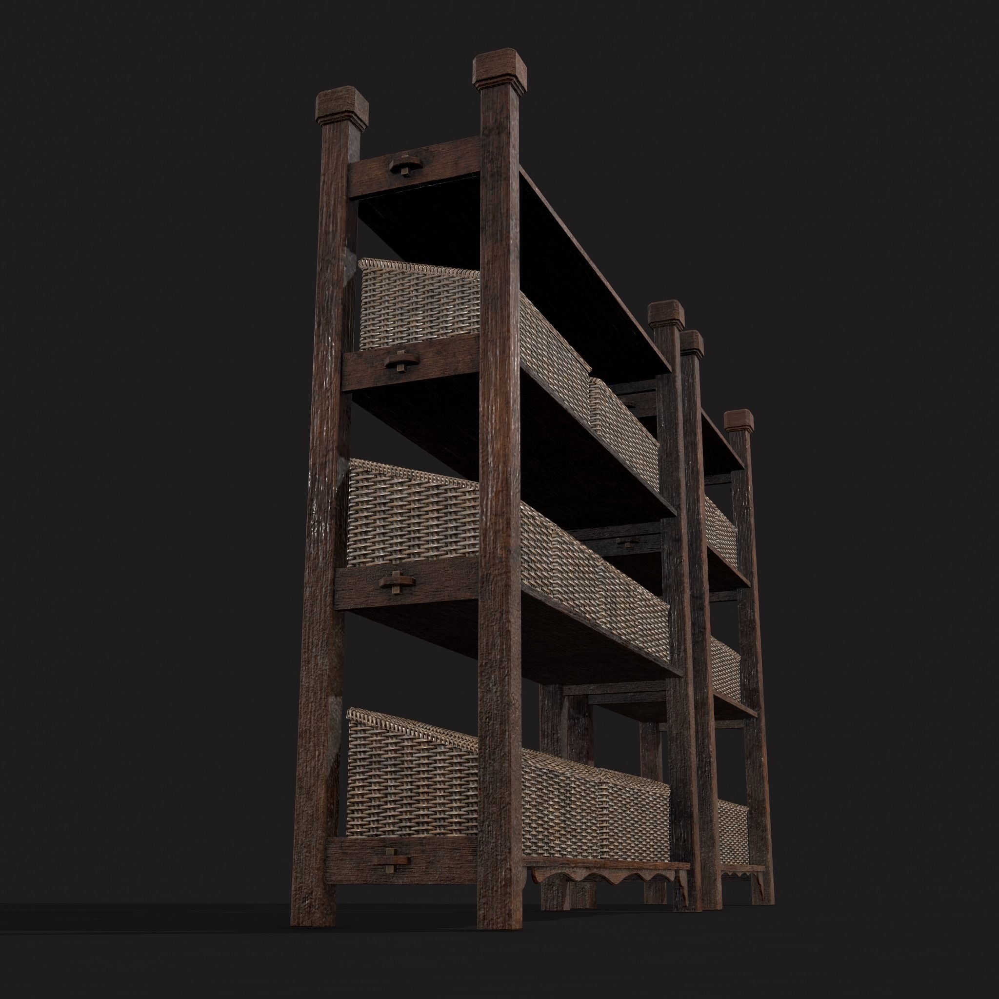 3D model Medieval Shelves with Baskets Display VR / AR / low-poly ...