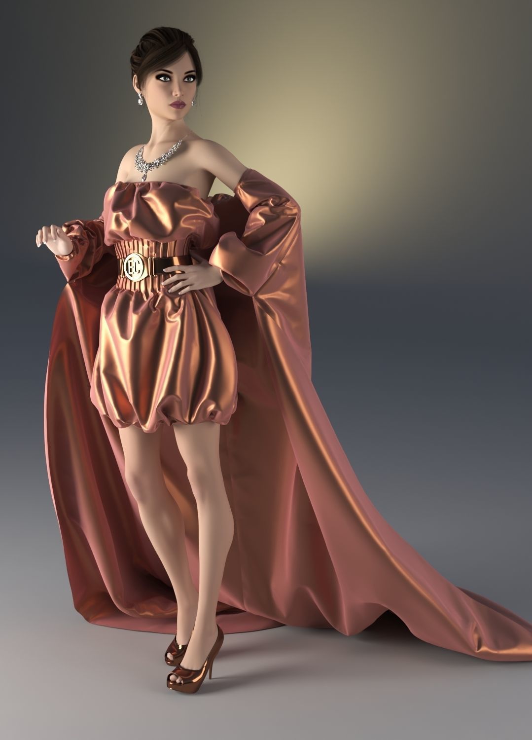 Elegant classic dress in copper color 3D model | CGTrader