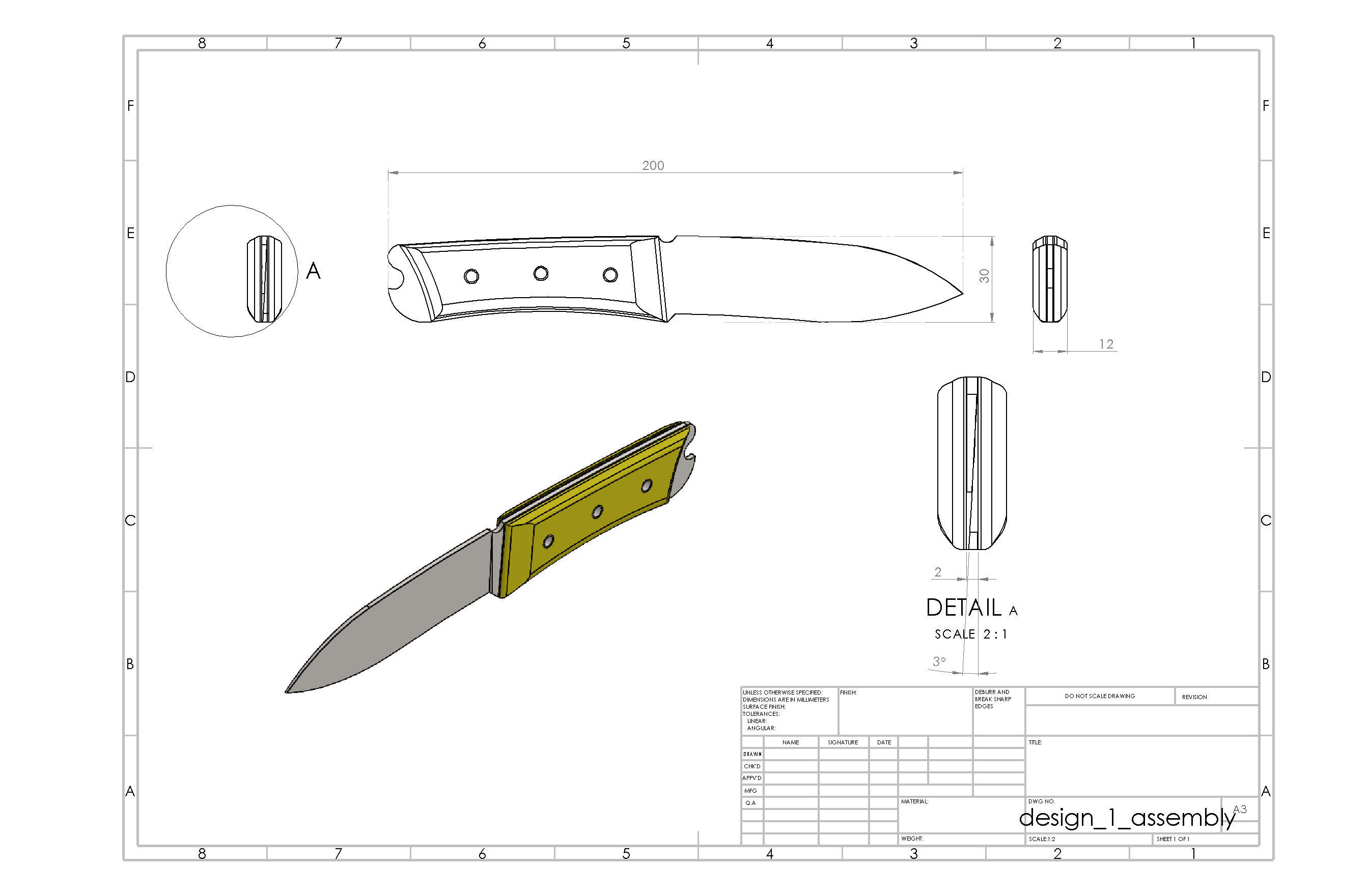 Knife Design 1 - SolidWorks CAD Model 3D model rigged | CGTrader