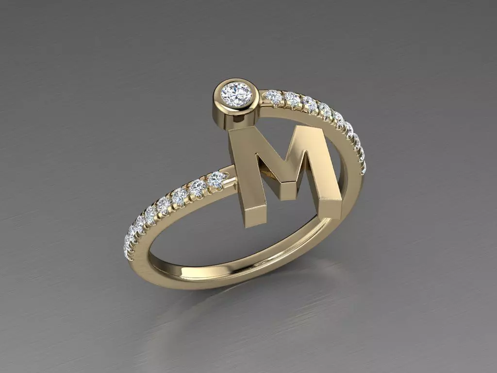 Jewelry Alphabet Diamond Ring M 3D model 3D printable | CGTrader