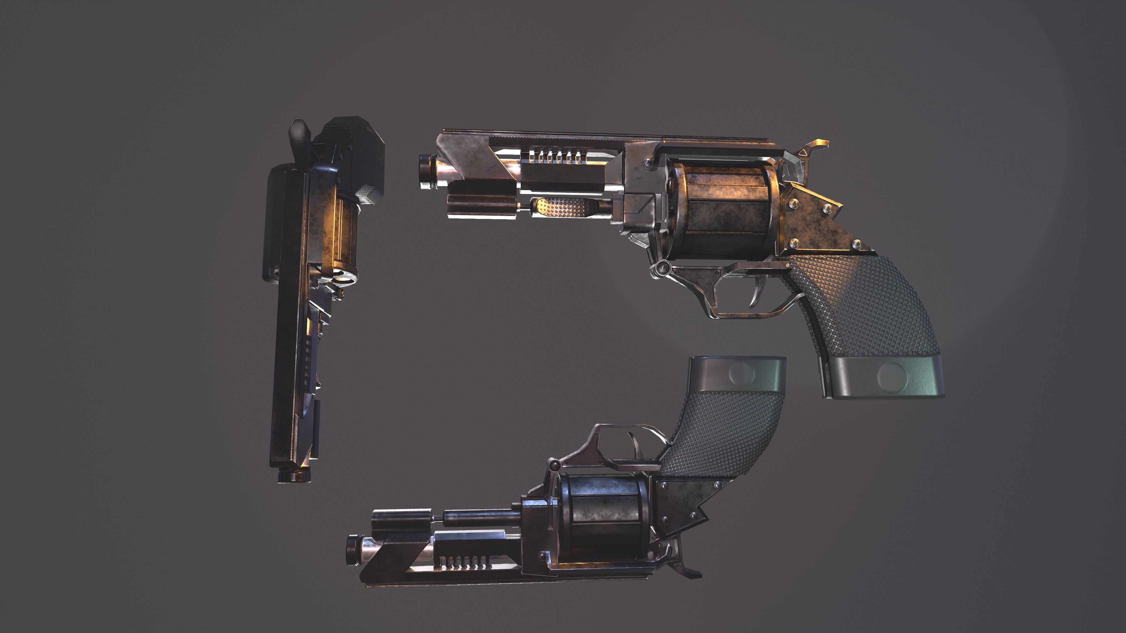 3D model Concept a low-poly model of a fictional revolver model VR / AR ...