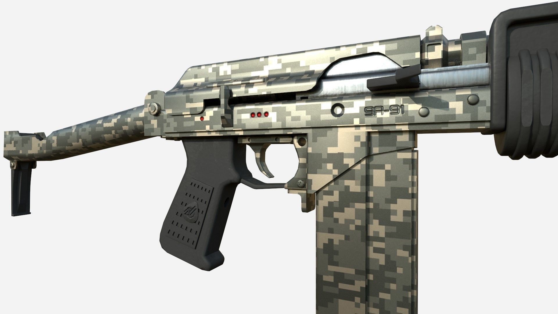 3D model Low-poly model of pixel camo rifle 9A-91 with silencer VR / AR ...