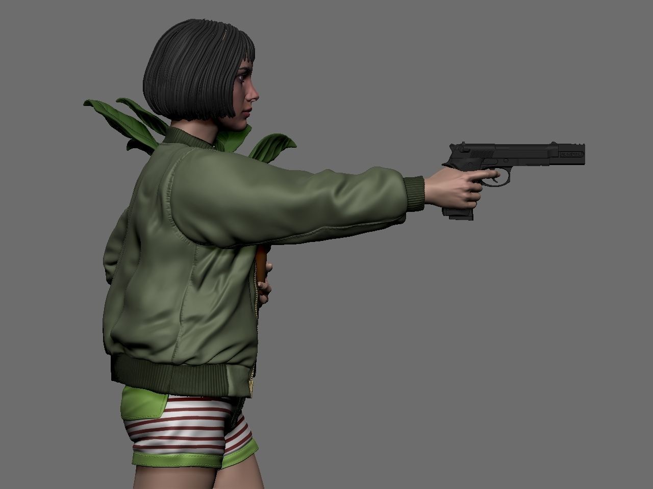 Mathilda woman holding gun and plants 3D model 3D printable | CGTrader