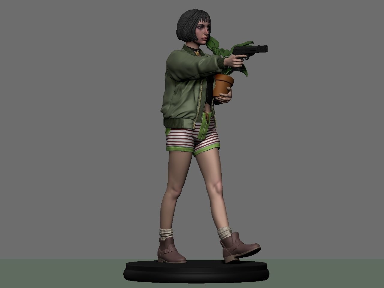 Mathilda woman holding gun and plants 3D model 3D printable | CGTrader