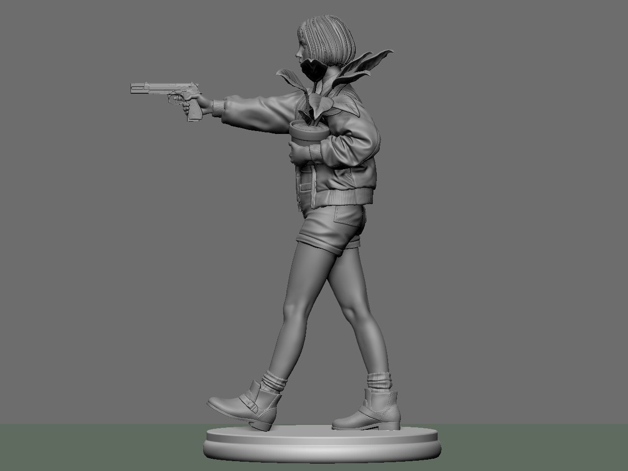 Mathilda woman holding gun and plants 3D model 3D printable | CGTrader