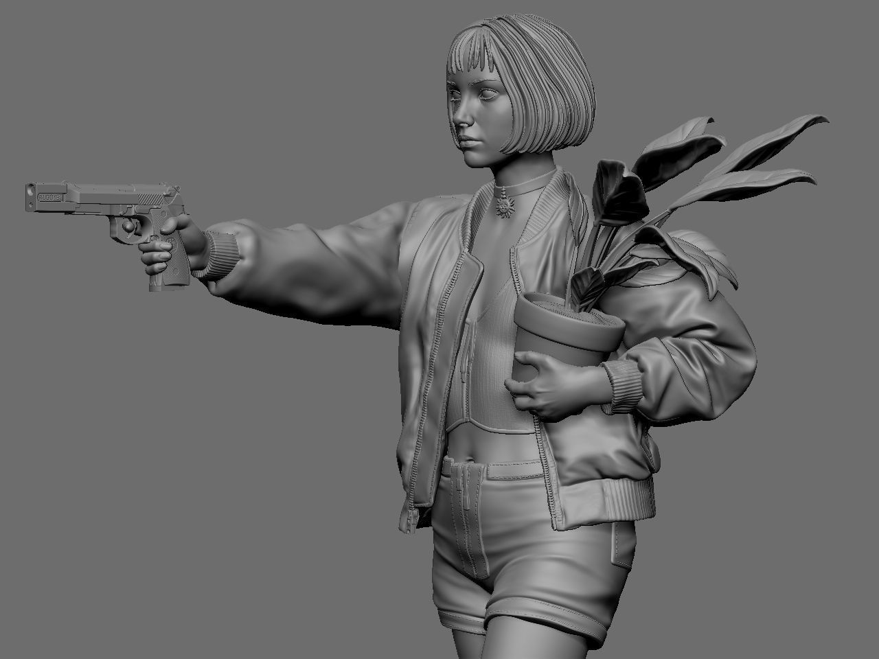 Mathilda woman holding gun and plants 3D model 3D printable | CGTrader