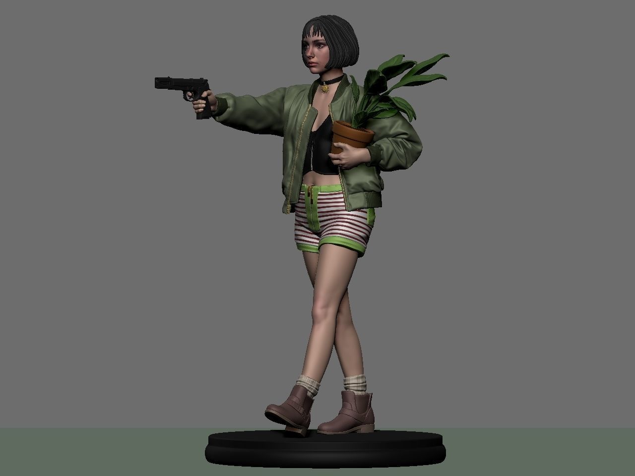 Mathilda woman holding gun and plants 3D model 3D printable | CGTrader
