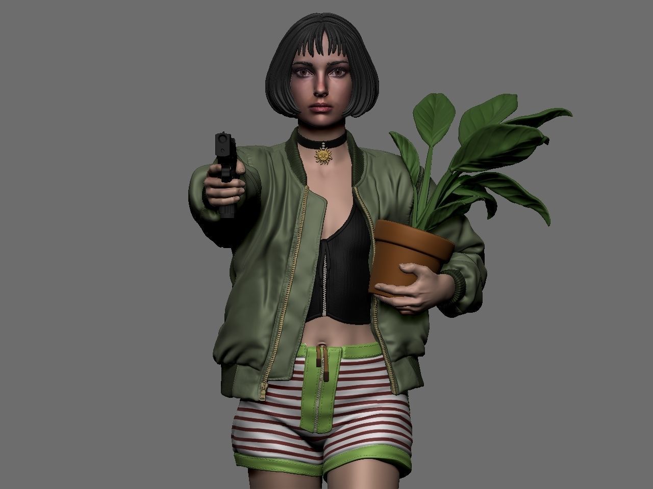 Mathilda woman holding gun and plants 3D model 3D printable | CGTrader