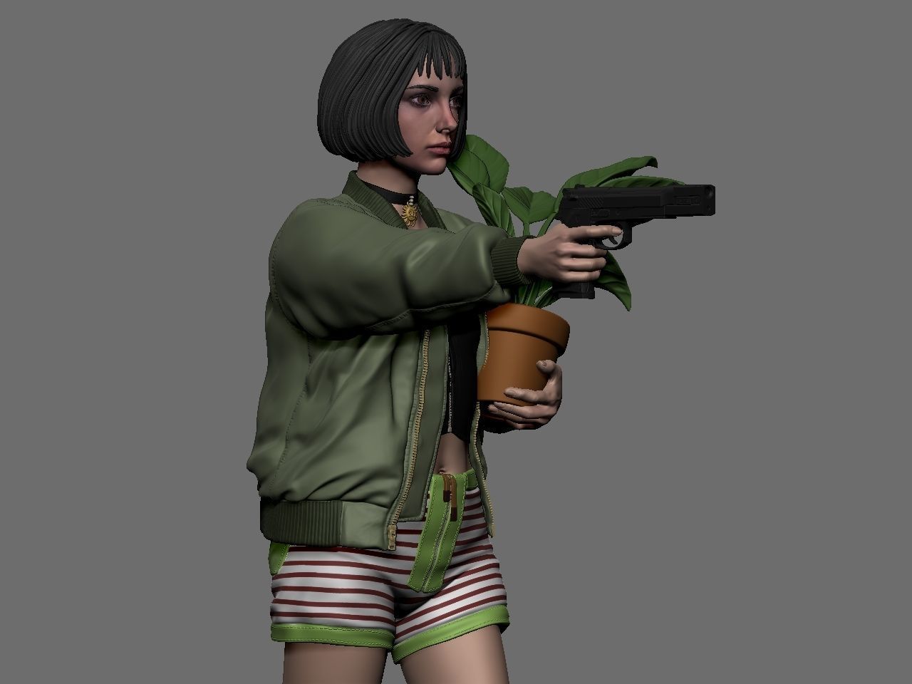 Mathilda woman holding gun and plants 3D model 3D printable | CGTrader