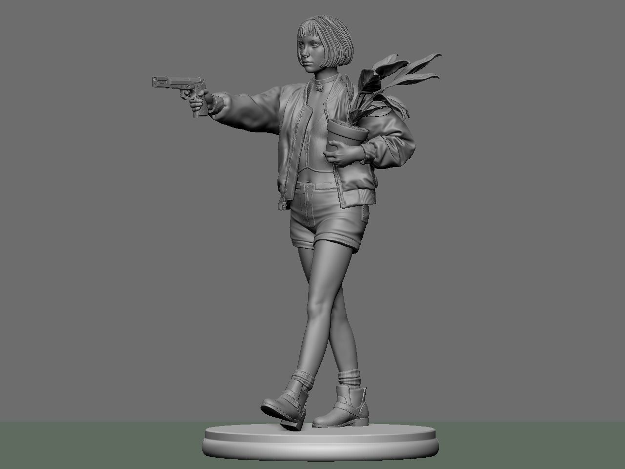 Mathilda woman holding gun and plants 3D model 3D printable | CGTrader