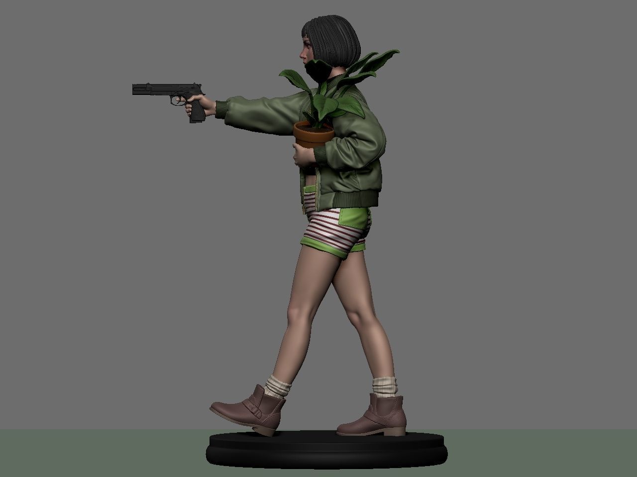 Mathilda woman holding gun and plants 3D model 3D printable | CGTrader