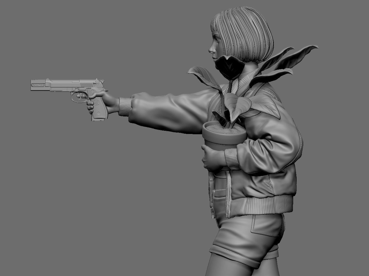 Mathilda woman holding gun and plants 3D model 3D printable | CGTrader