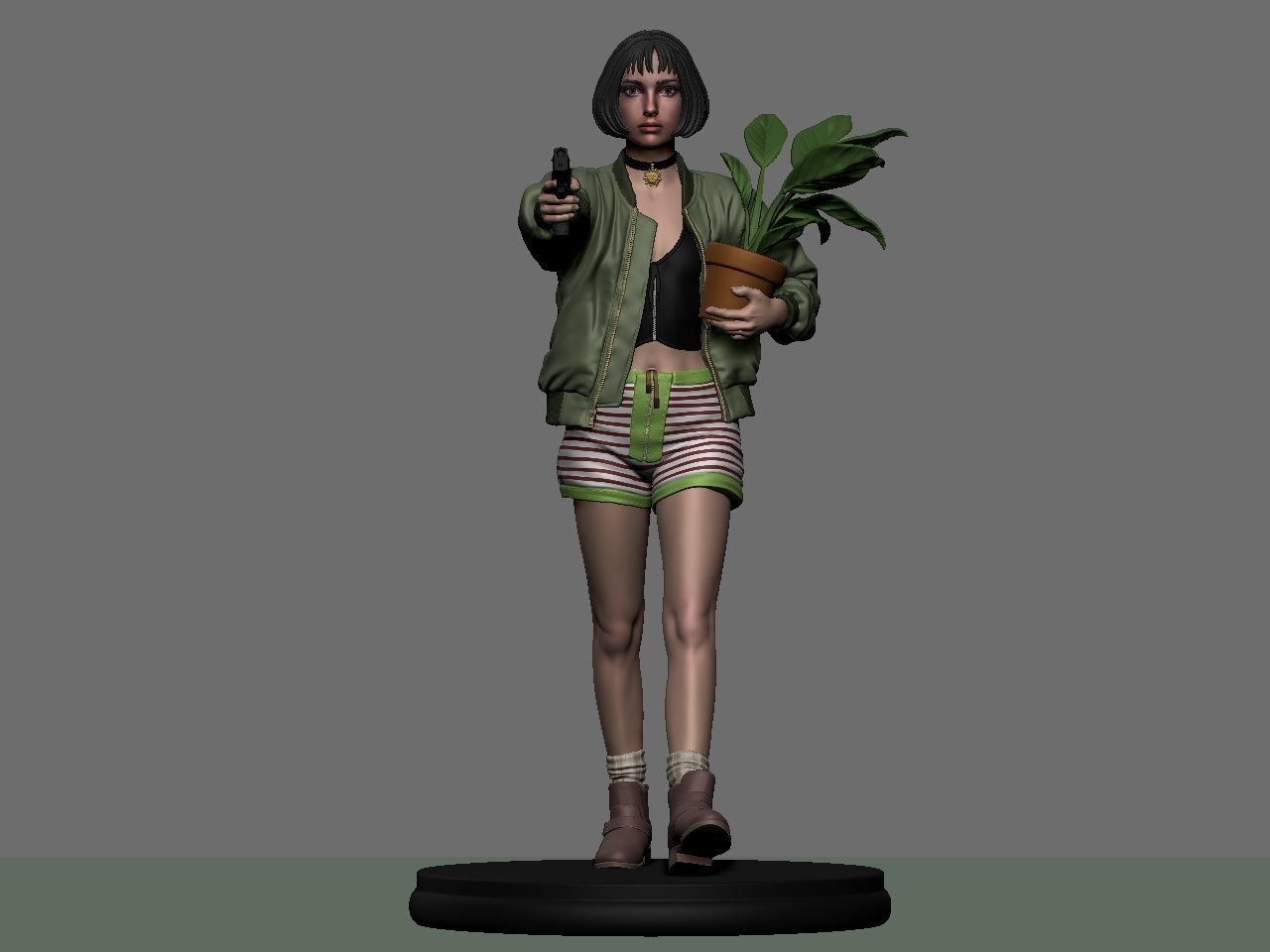 Mathilda woman holding gun and plants 3D model 3D printable | CGTrader