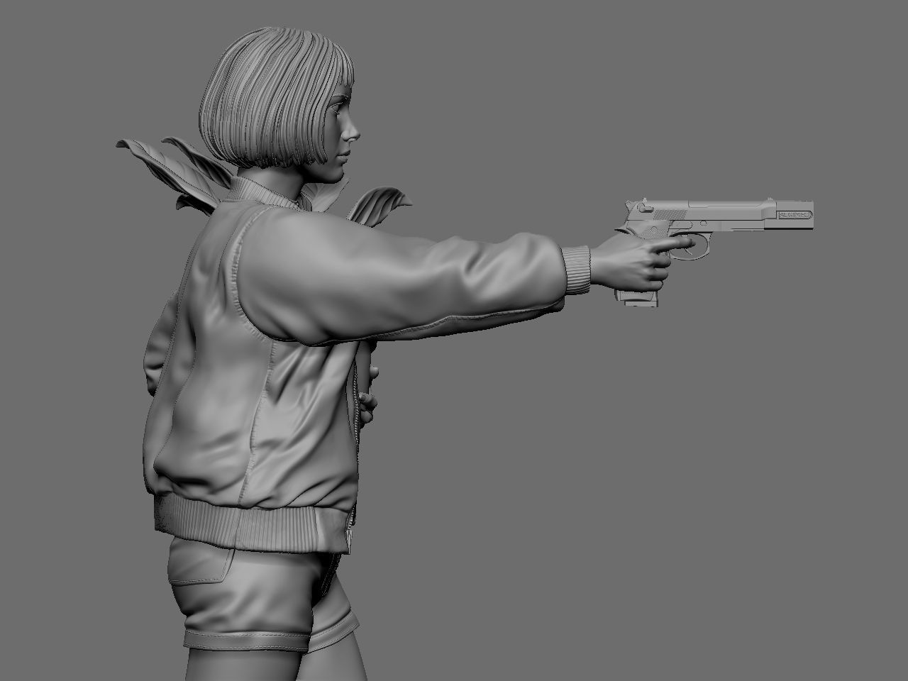 Mathilda woman holding gun and plants 3D model 3D printable | CGTrader