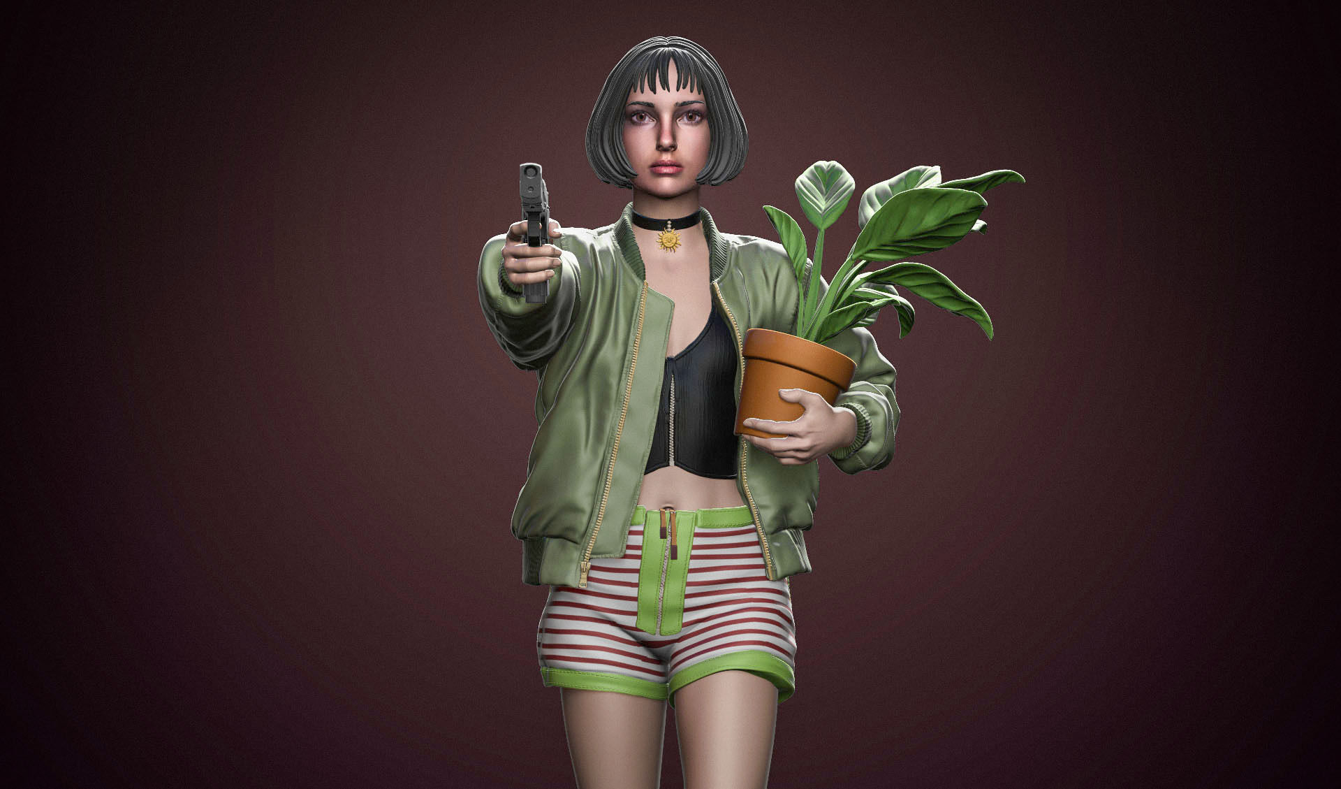Mathilda woman holding gun and plants 3D model 3D printable | CGTrader
