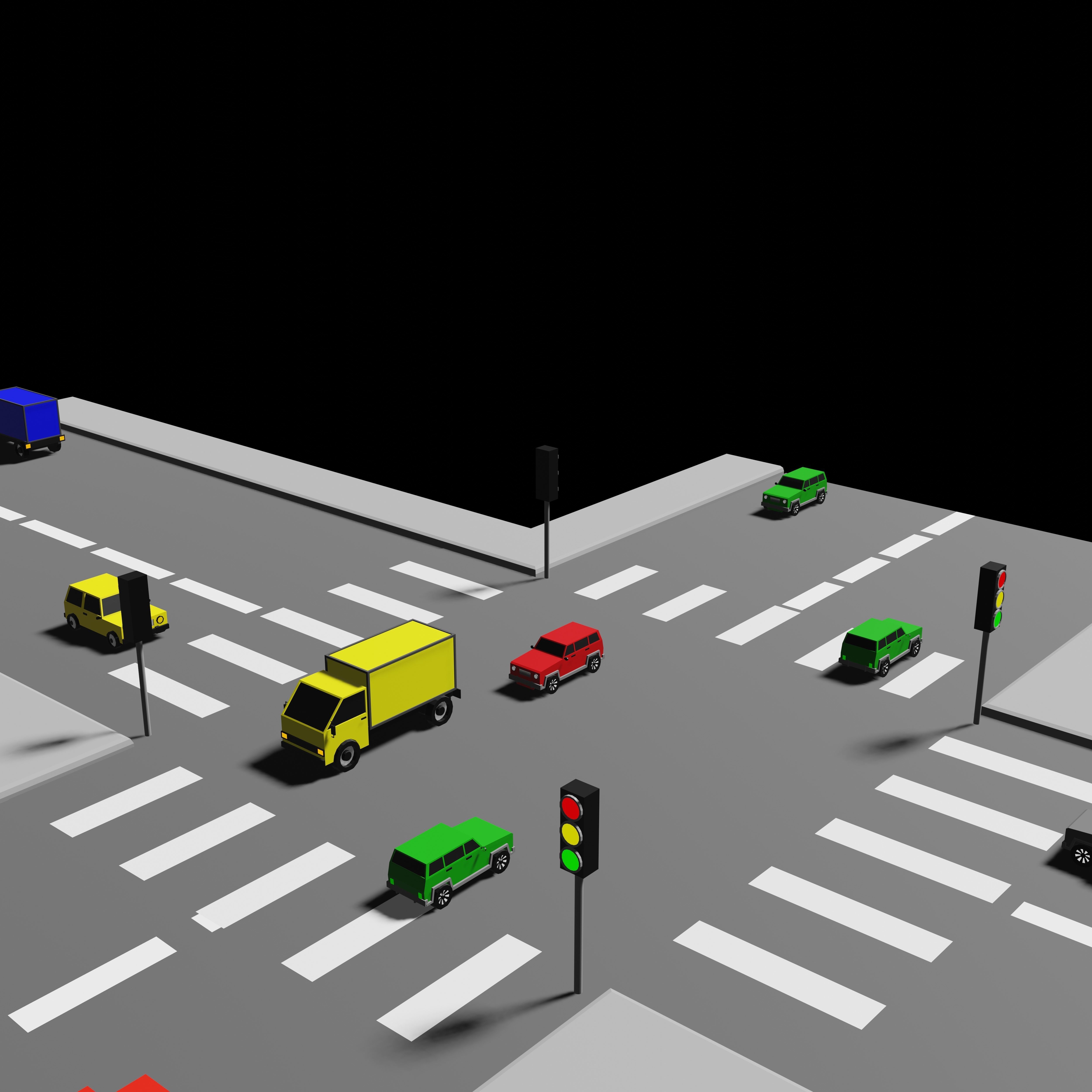3D model a Street model traffic intersection with cars and trucks VR ...