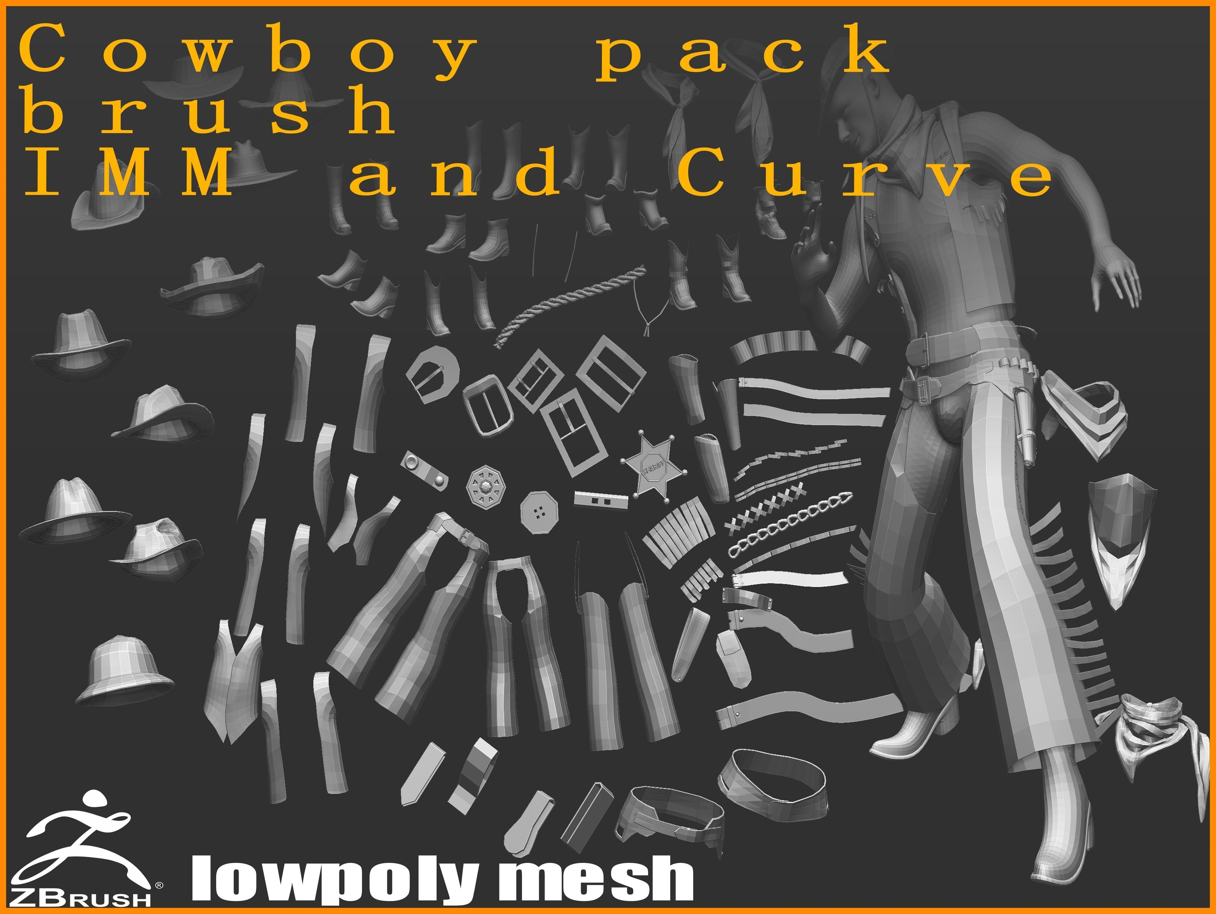 3D model Cowboy pack brush IMM and Curve Lowpoly 3D model VR / AR / low ...