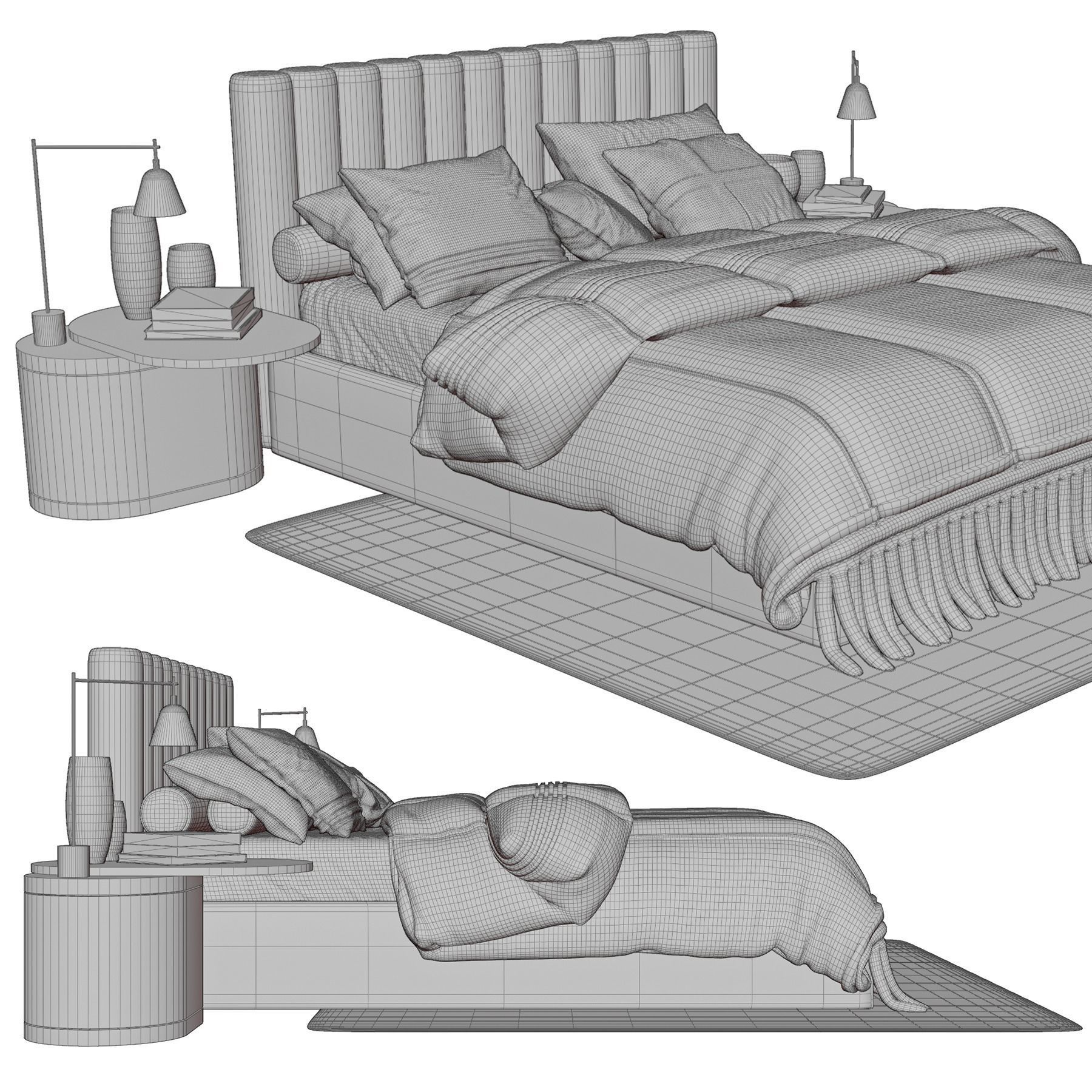 Bed B With Wooden Headboard And Footboard 3d Model Cgtrader