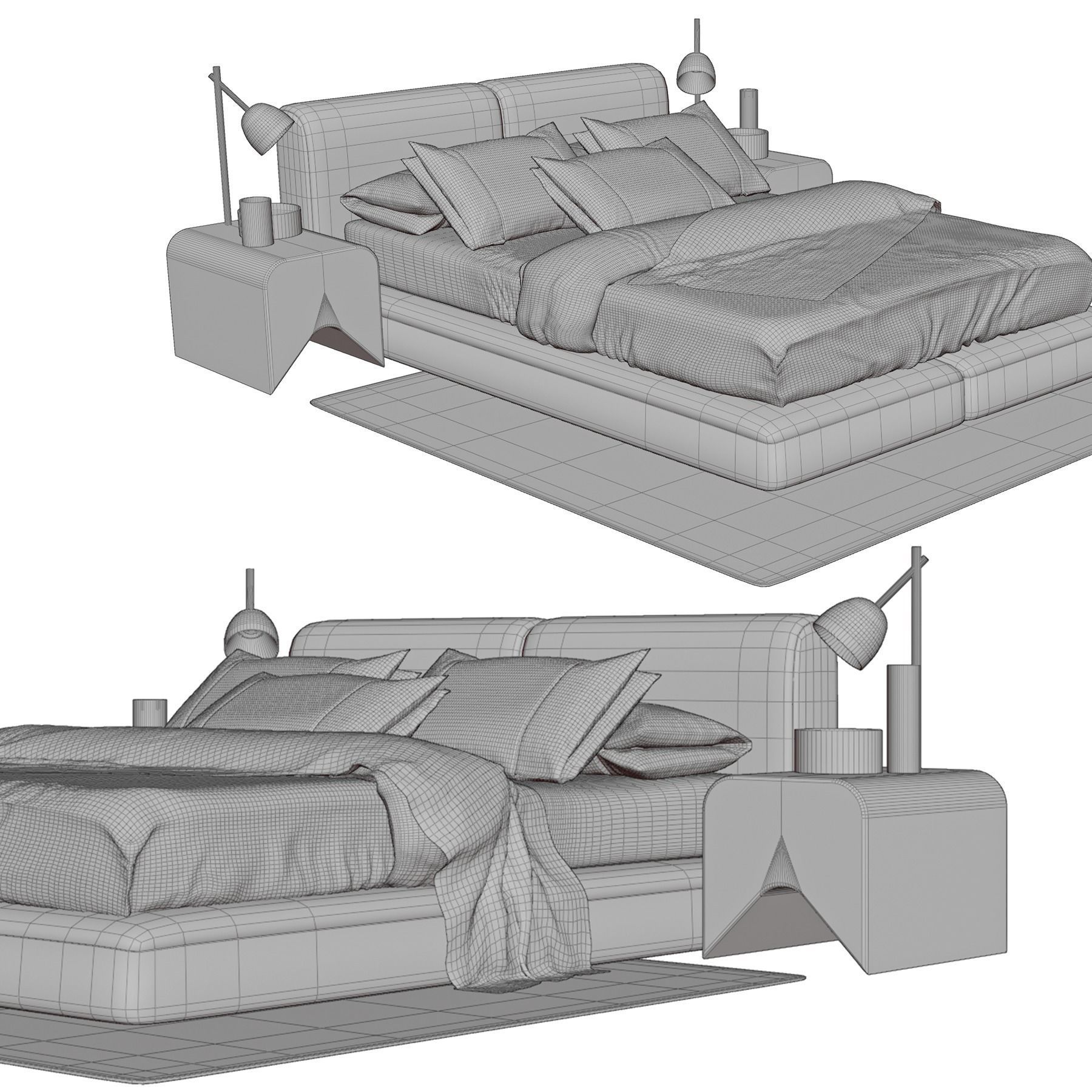 Bed B With Wooden Headboard And Footboard 3d Model Cgtrader