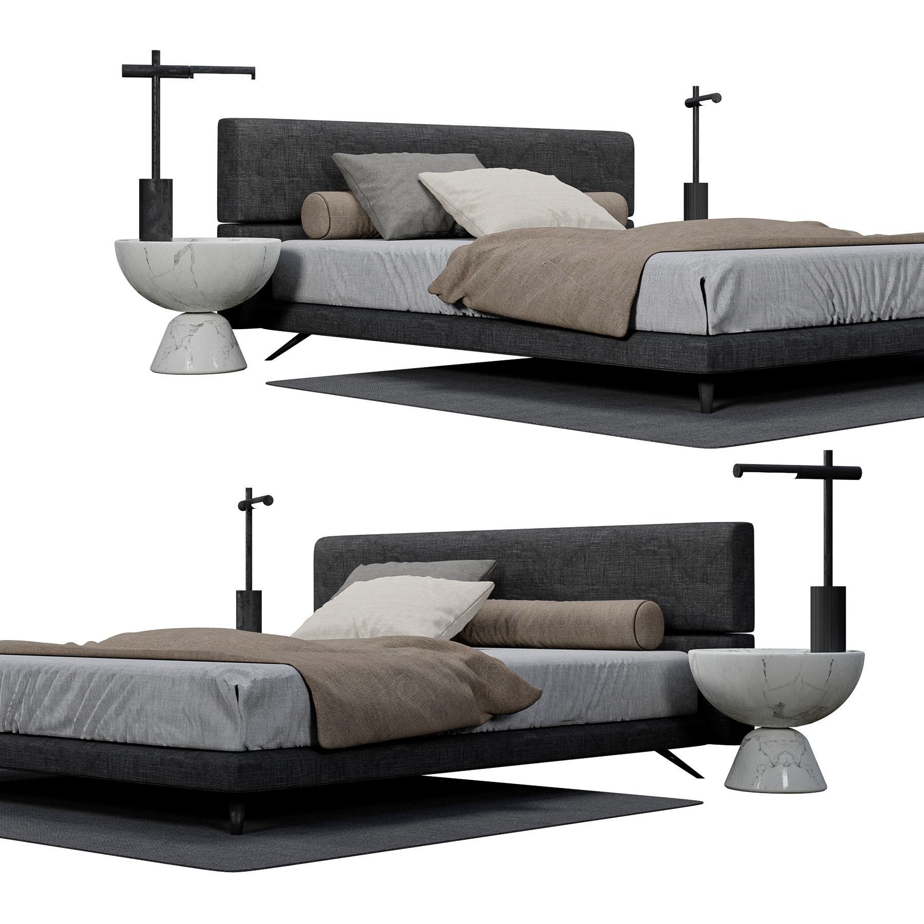 Bed T with two side tables and lamp 3D model | CGTrader