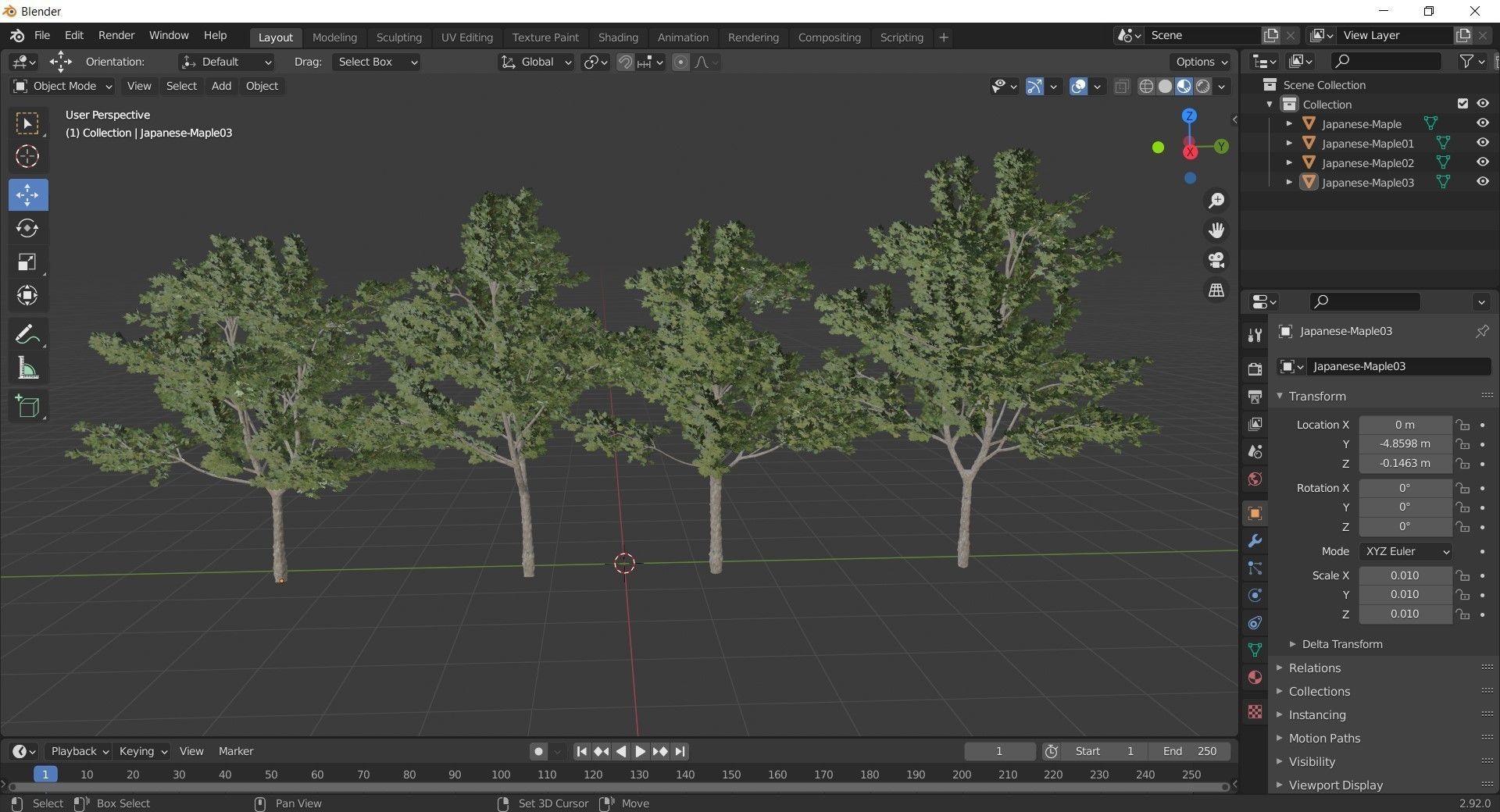 4 diffrent tree Japanese Maple 3D model | CGTrader