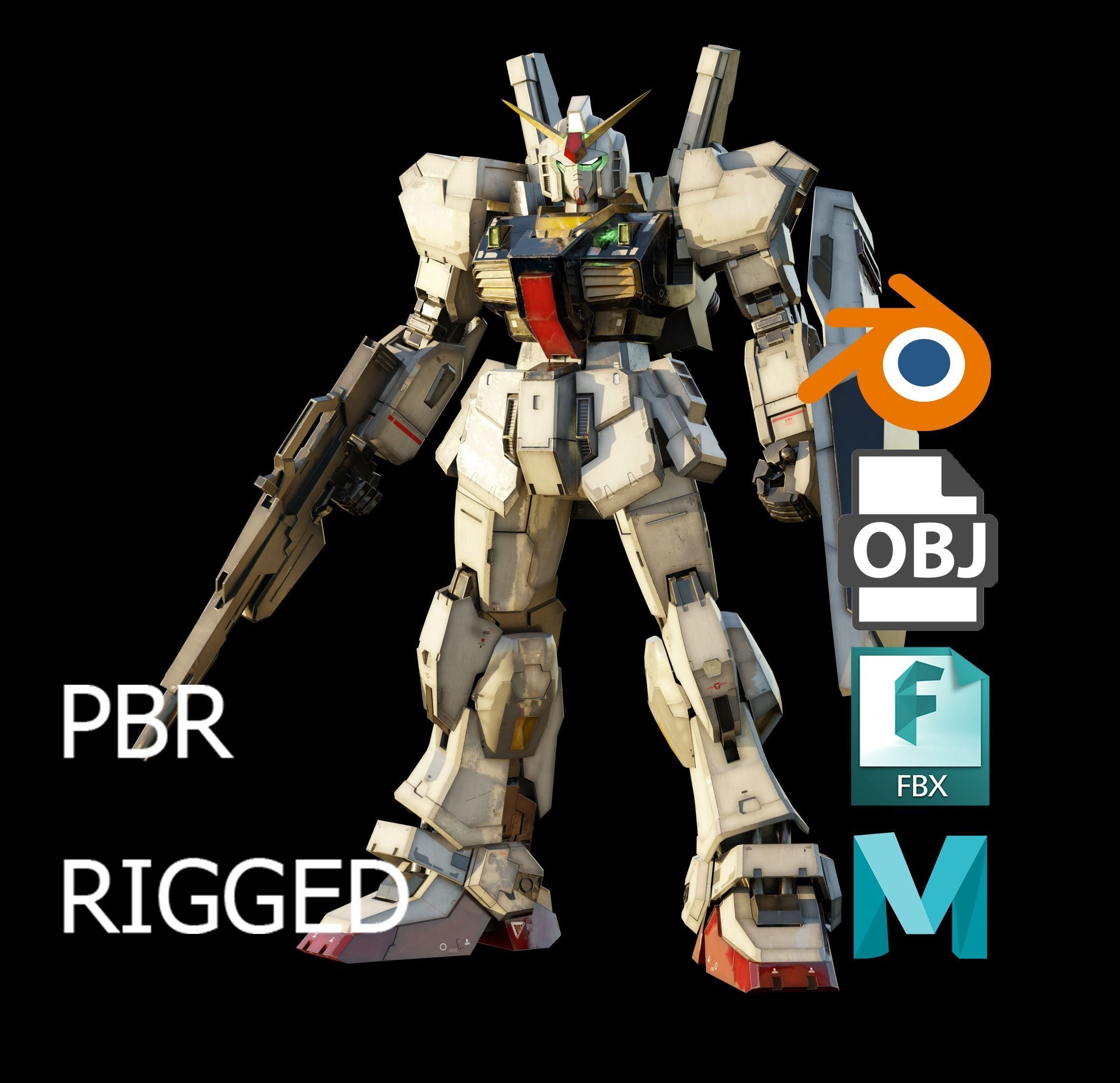 GUNDAM MK-II 3D Realistic Texture Rigged MAYA 3DS MAX Blender 3D model ...
